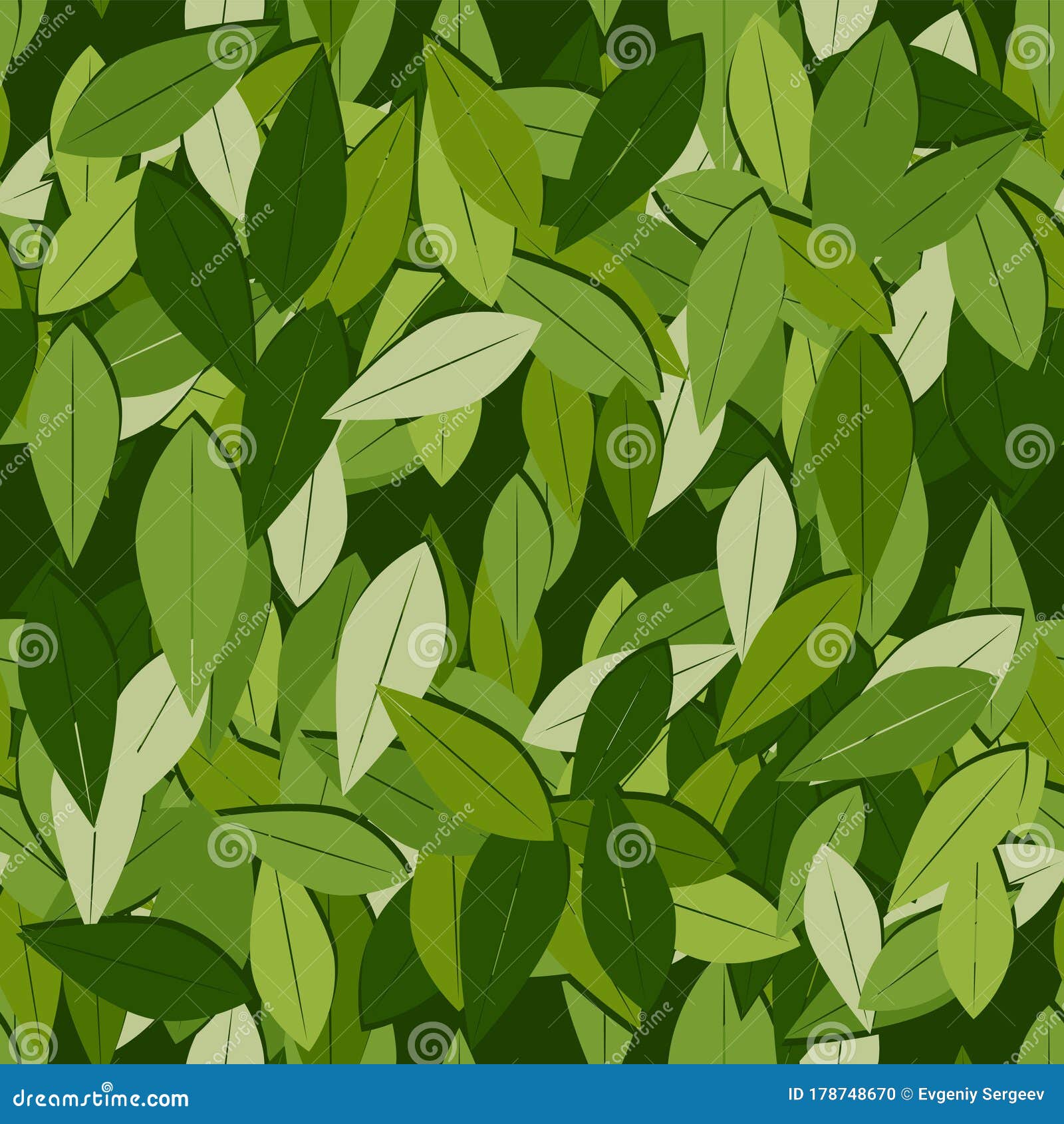 Seamless Pattern of Tea Leaves on a Green Background. Vector Image ...