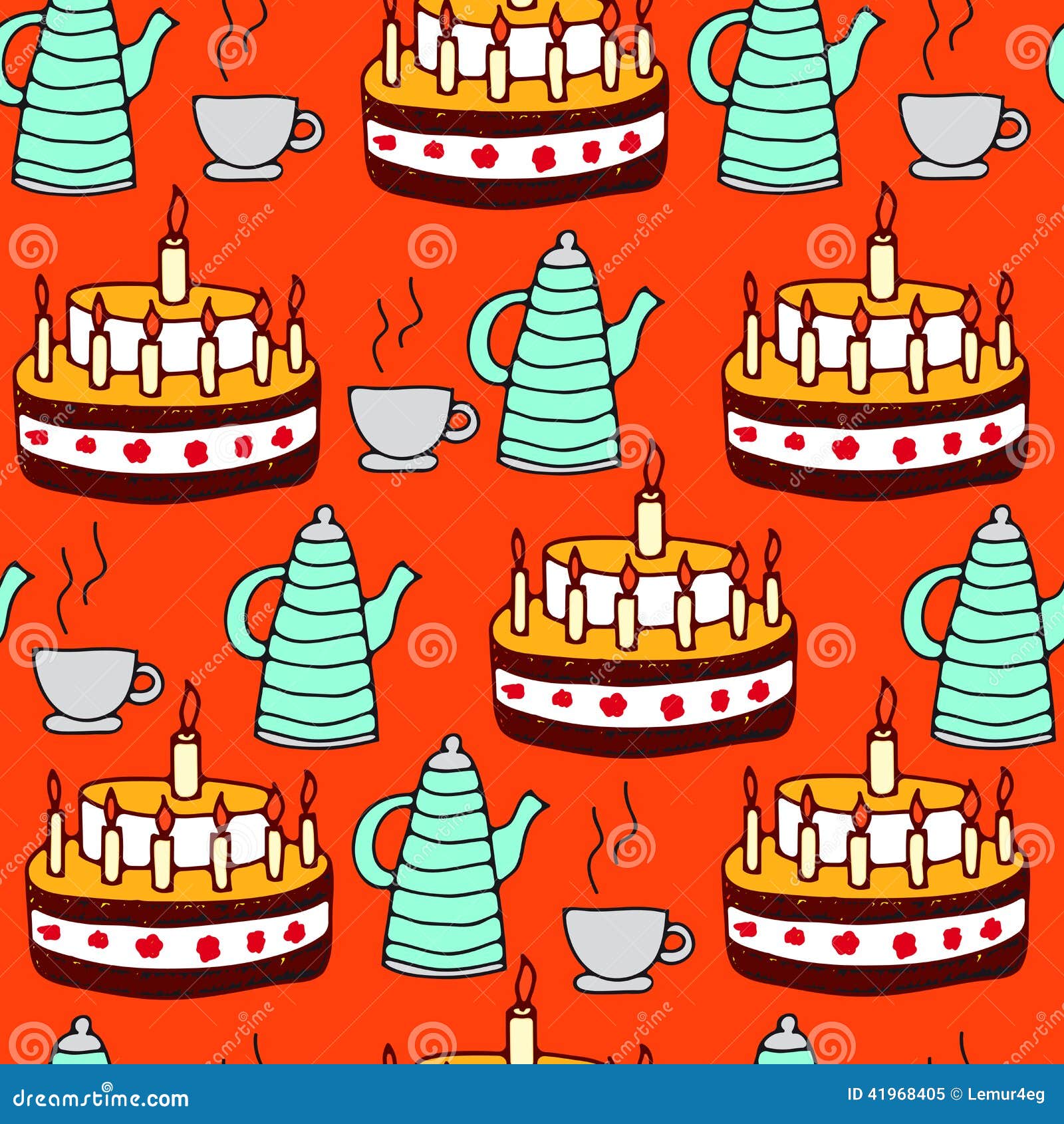 Seamless Pattern of Tea and Pie Stock Vector - Illustration of ...