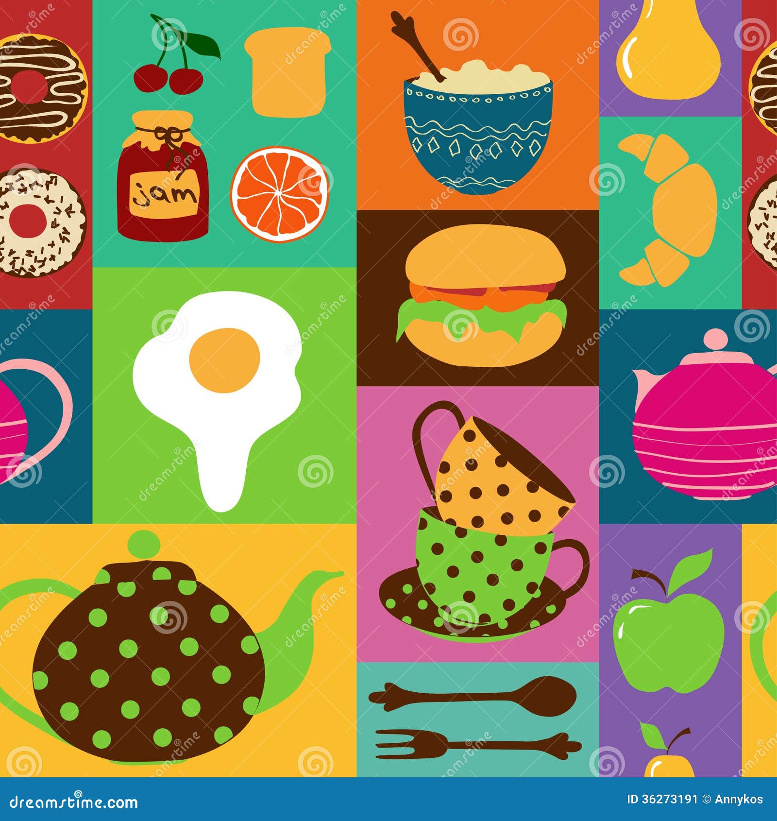 Seamless Pattern of Tea Set and Breakfast Food Stock Vector ...