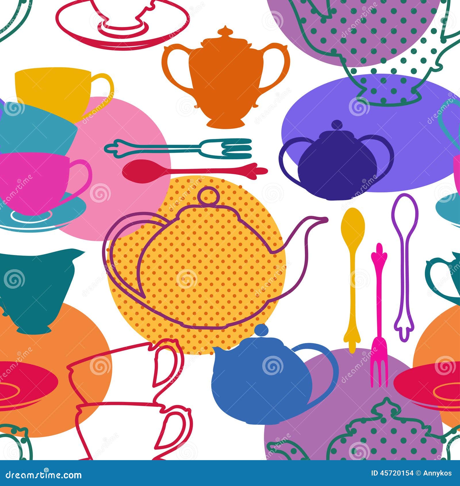 Seamless Pattern of Tea Set Dishes Stock Vector - Illustration of ...