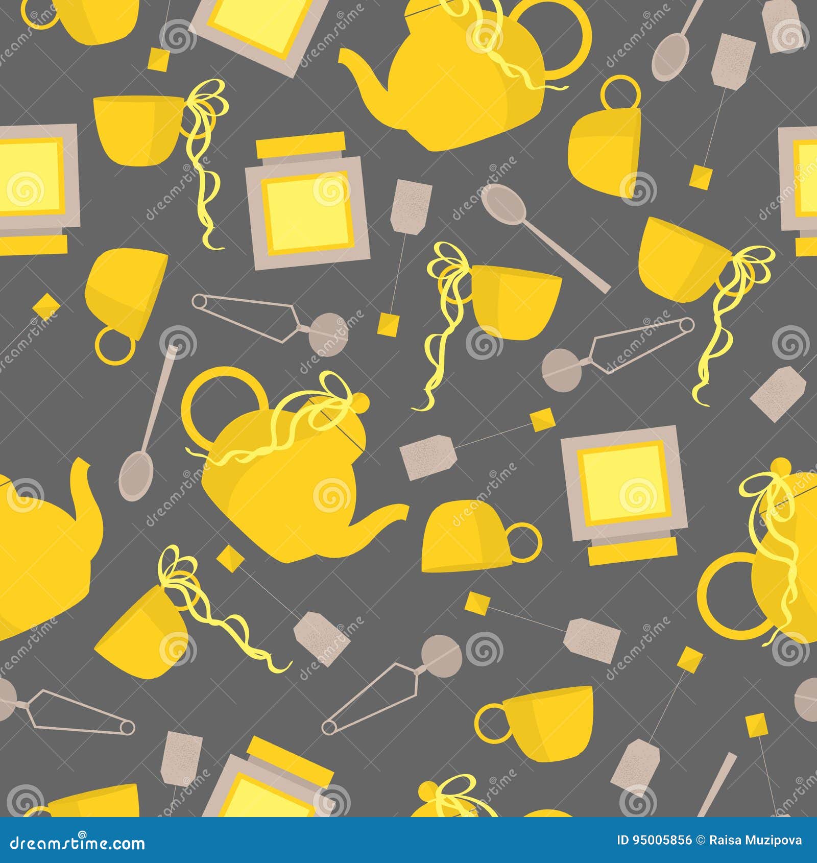 Seamless Pattern with Tea. Teapot, Cups. Stock Vector - Illustration of ...