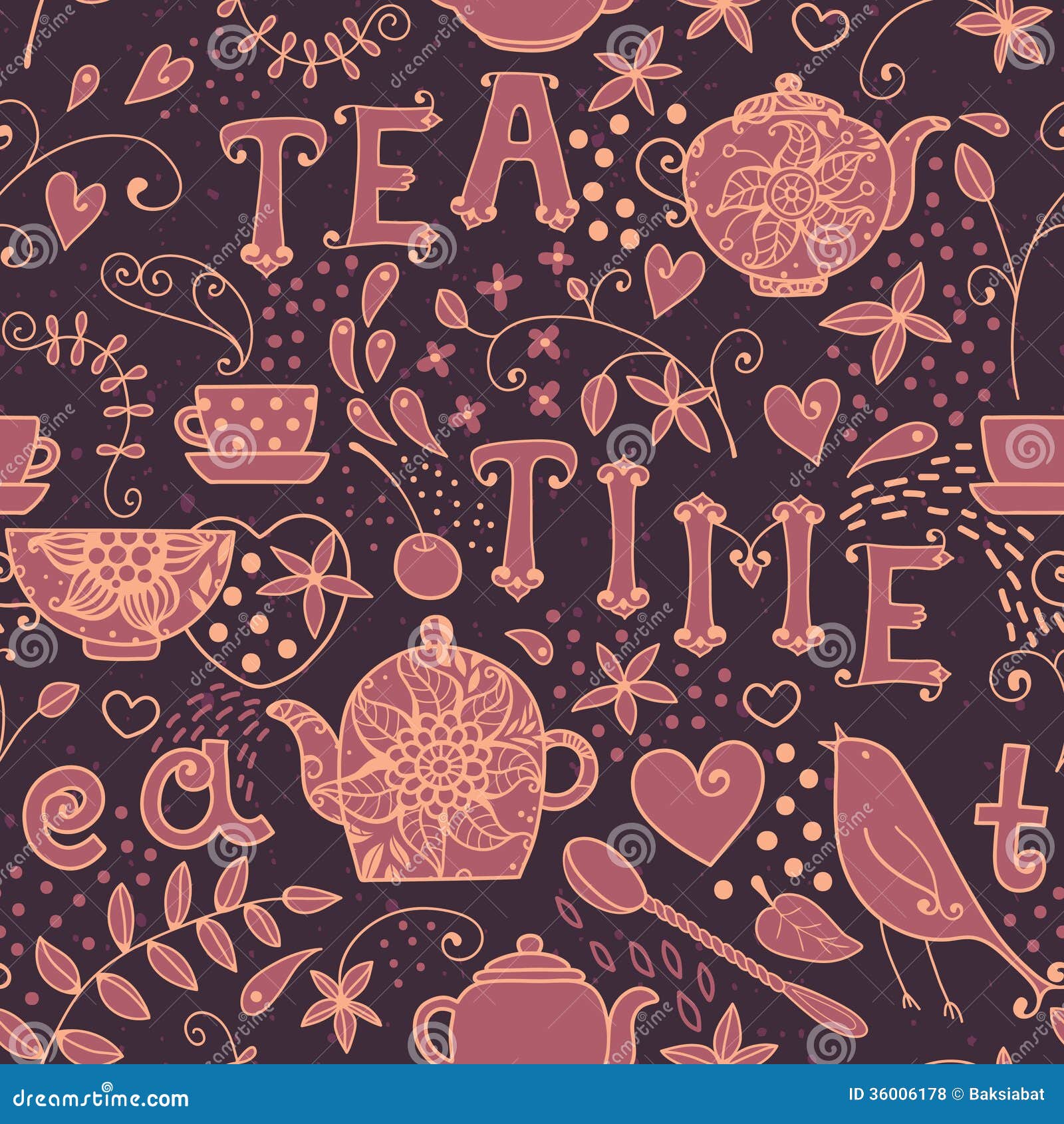 Seamless Pattern - Tea Time Stock Vector - Illustration of drawing ...