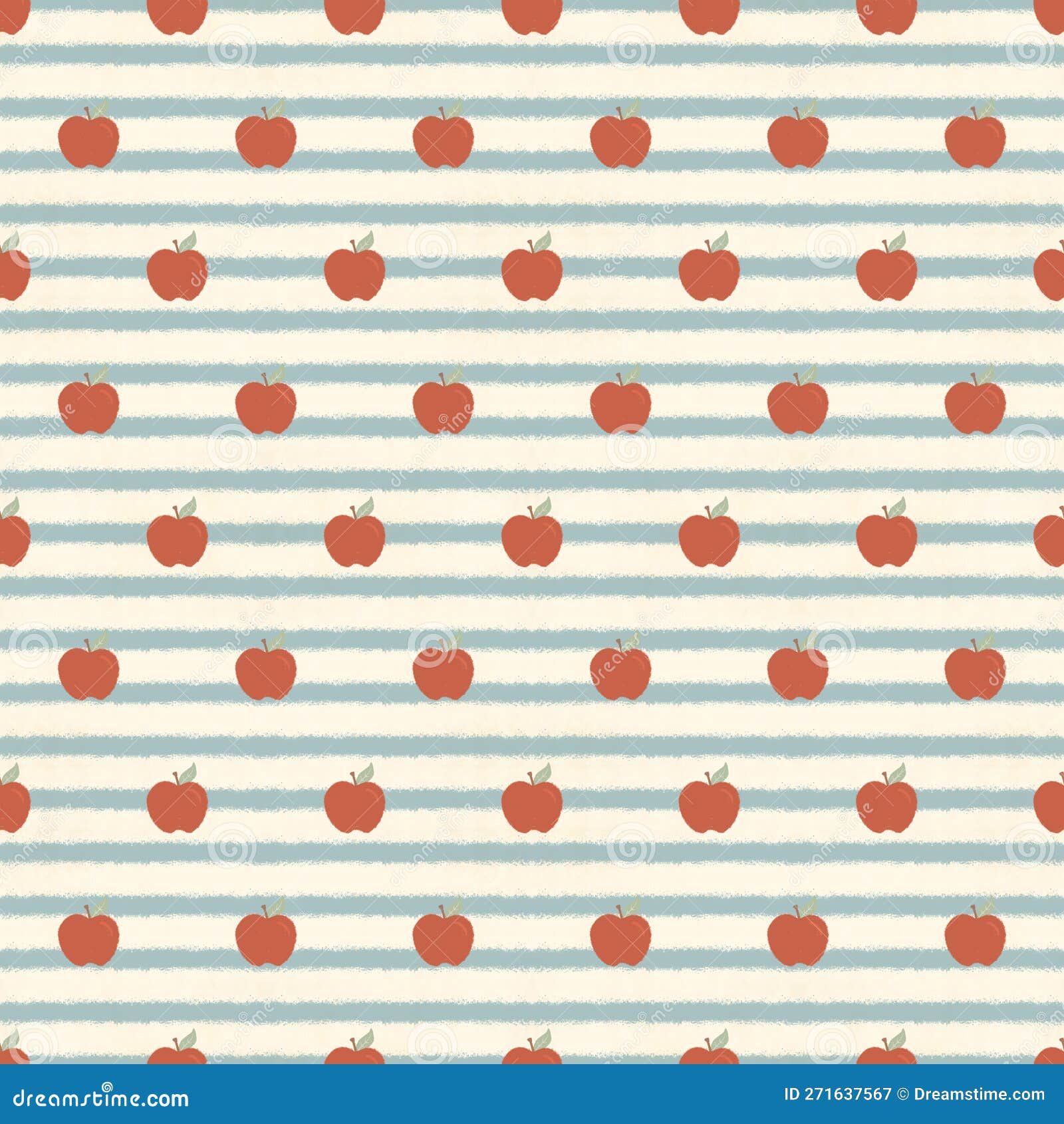 A Seamless Pattern of Teacher Apples and Blue Stripes in Boho Vintage ...