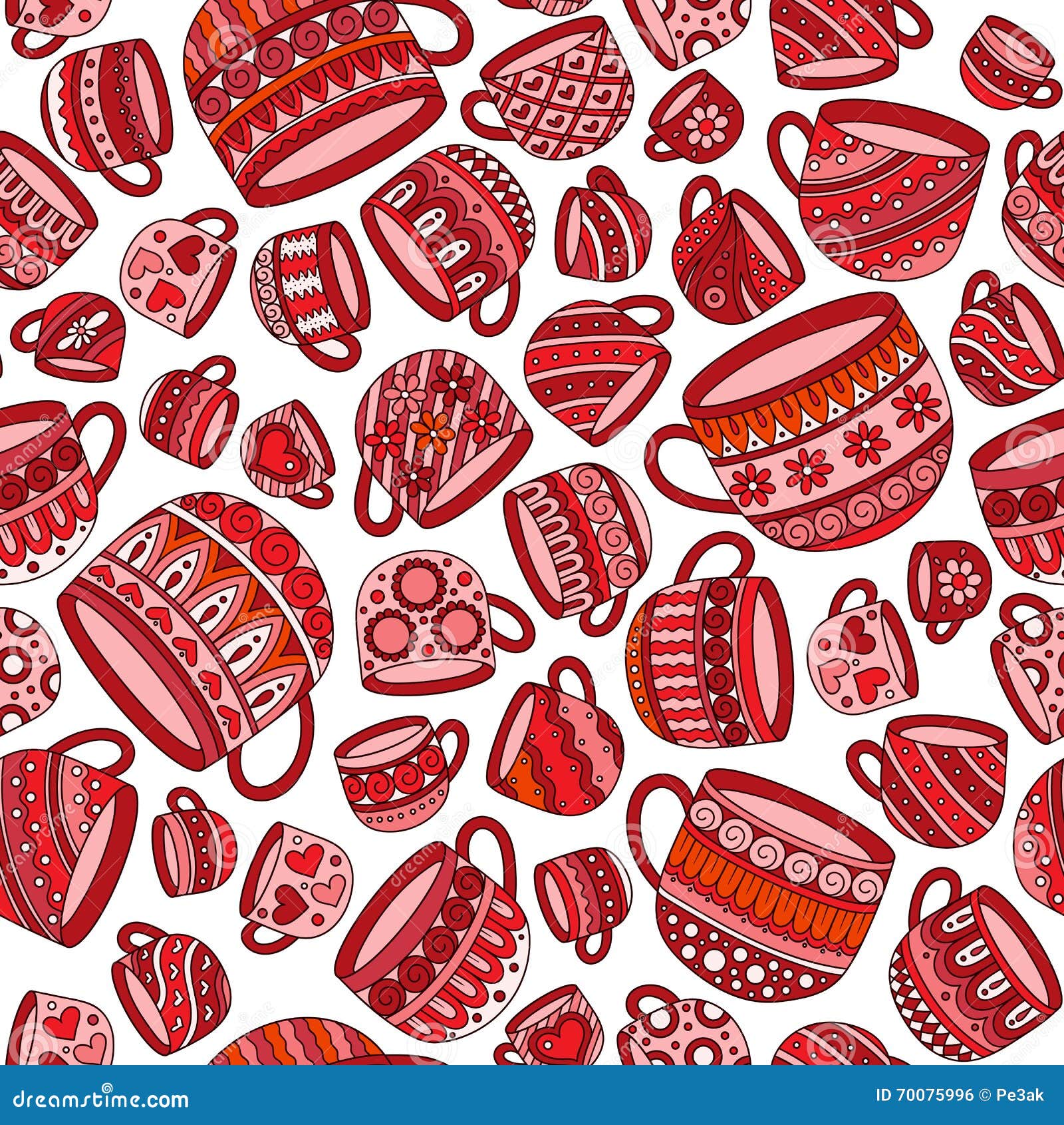Seamless Pattern with Teacups. Doodle Style Stock Vector - Illustration ...