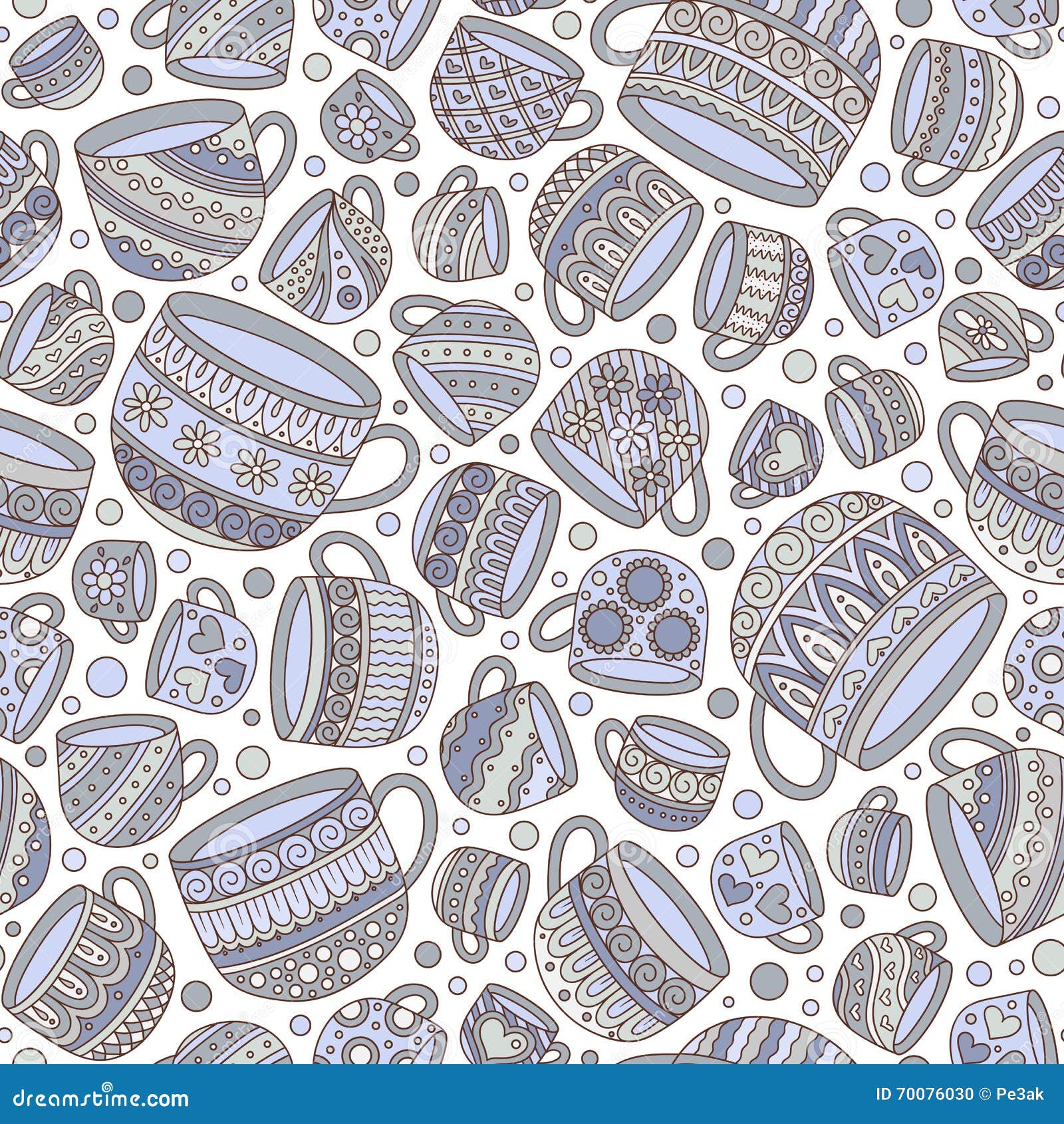 Seamless Pattern with Teacups. Doodle Style Stock Vector - Illustration ...