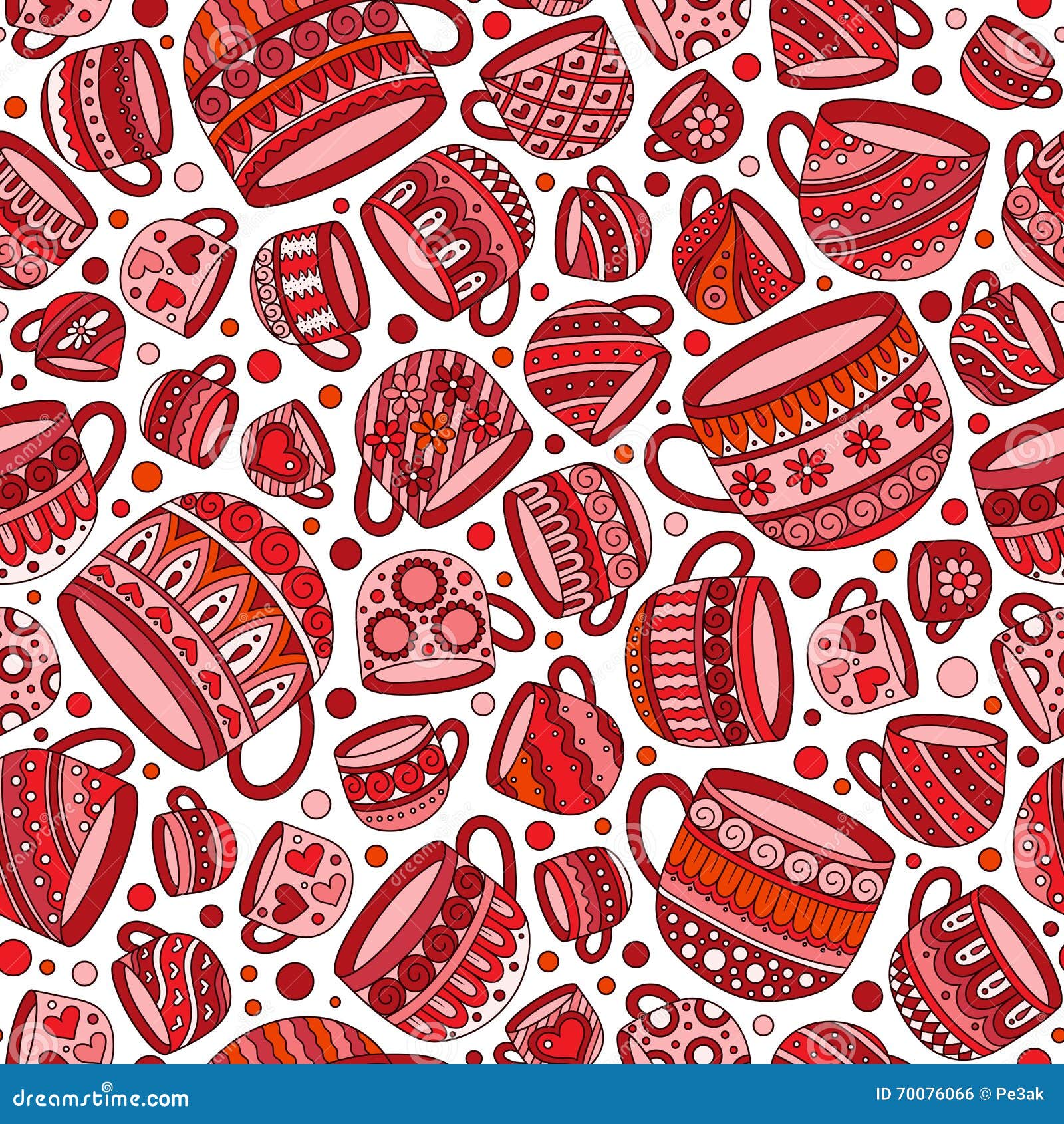 Seamless Pattern with Teacups. Doodle Style Stock Vector - Illustration ...