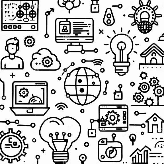 Seamless Pattern of Technology, Innovation, and Connection Icons Stock ...