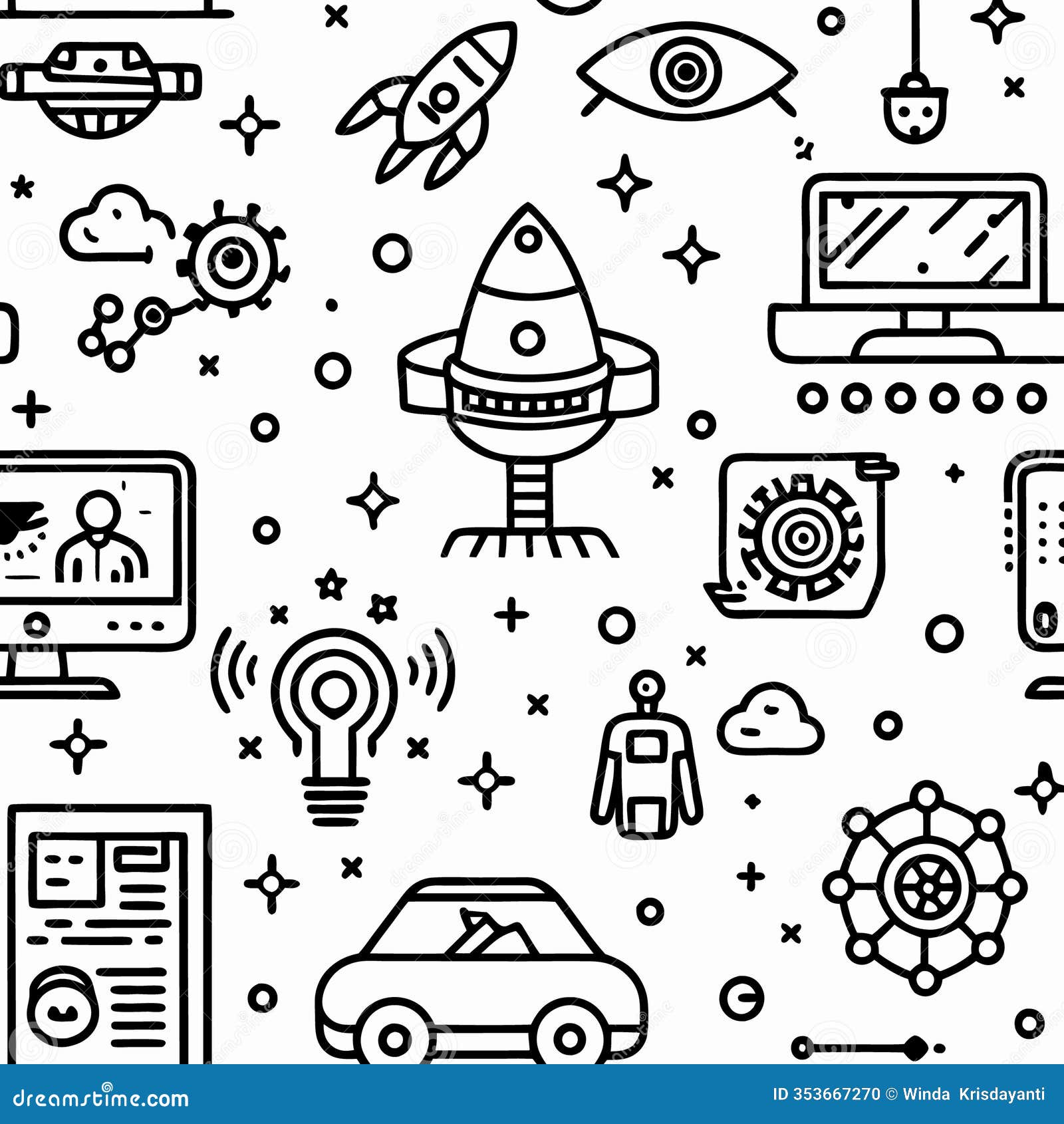 Seamless Pattern of Technology, Innovation, and Future Icons. (1 Stock ...