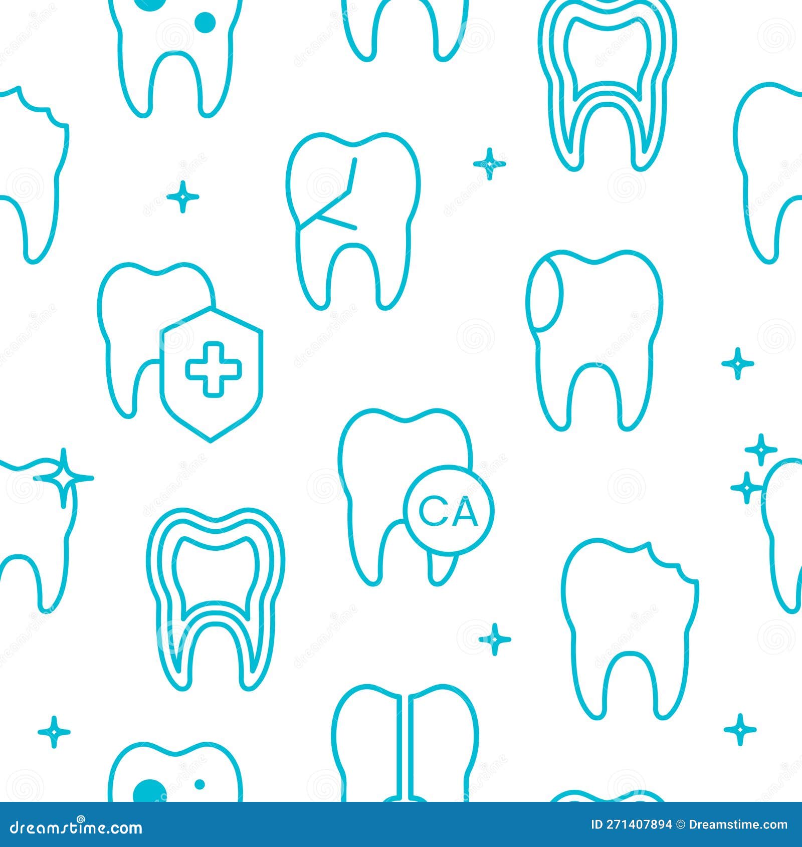 Seamless Pattern, Teeth Icons In Outline Style. Vector Illustration ...