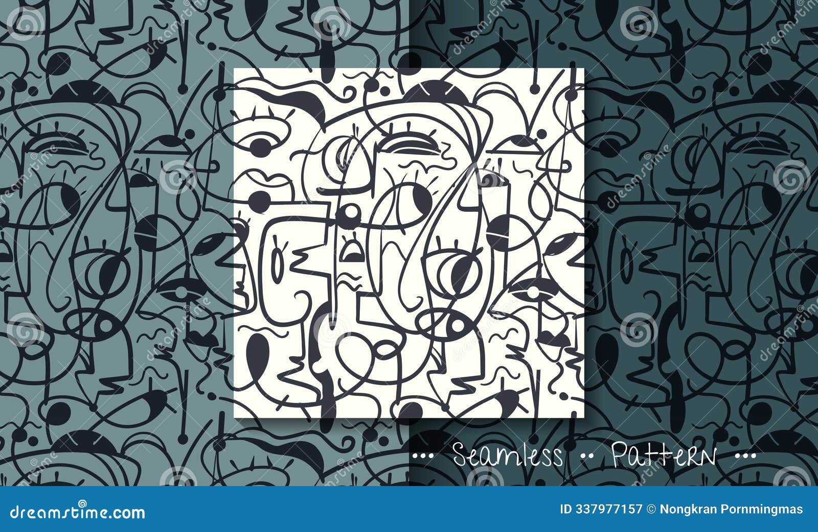 Vector Seamless Pattern, Hand Drawing Abstract Face, Eye, Geometric ...