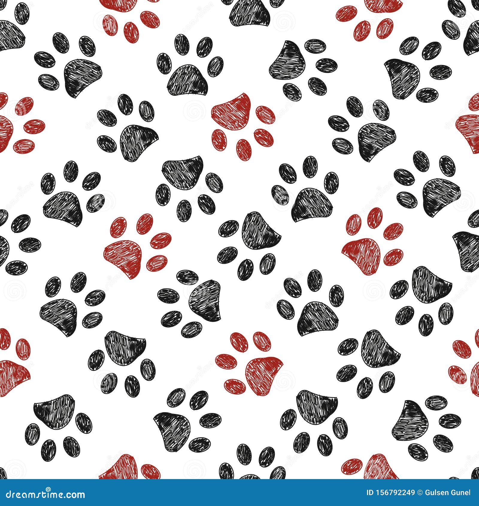 Seamless Pattern for Textile Design. Seamless Doodle Black and Red Paw ... Seamless Pattern for Textile Design. Seamless Doodle Black and Red Paw ...