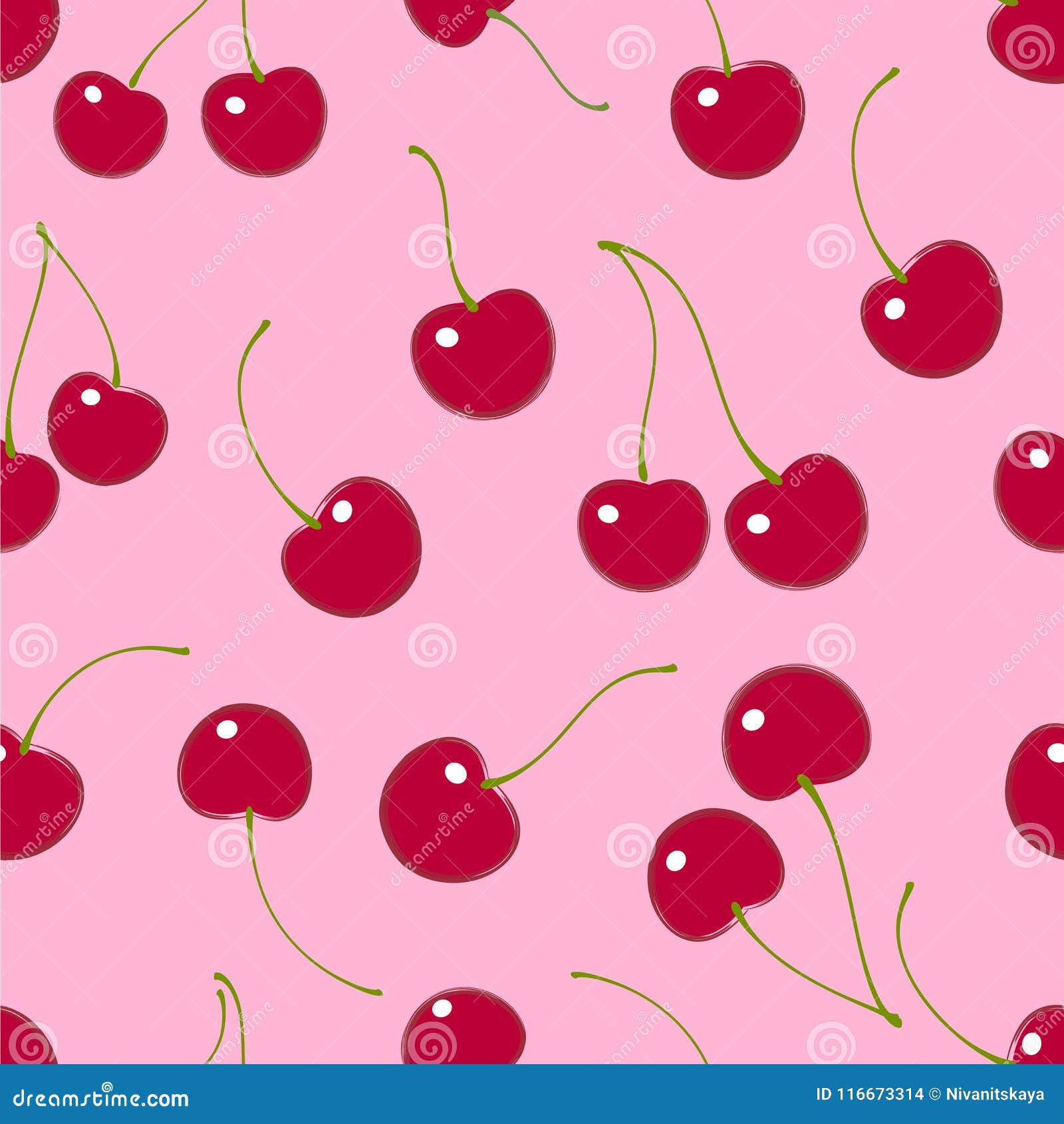 Seamless Pattern. Red Cherries on a Pink Background. Stock Vector ...