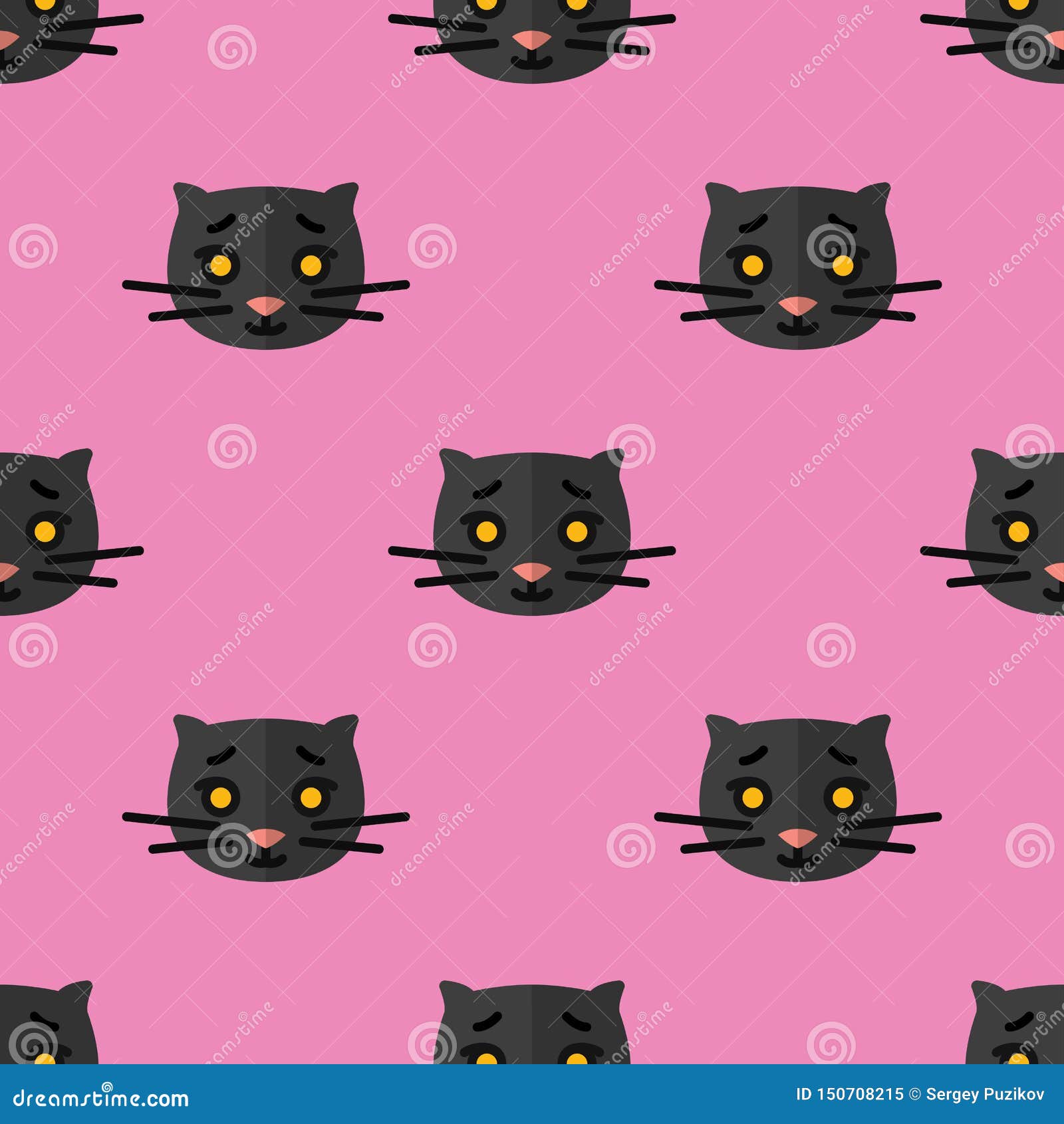 Seamless Pattern For Textiles With Cute Black Kittens On A Pink