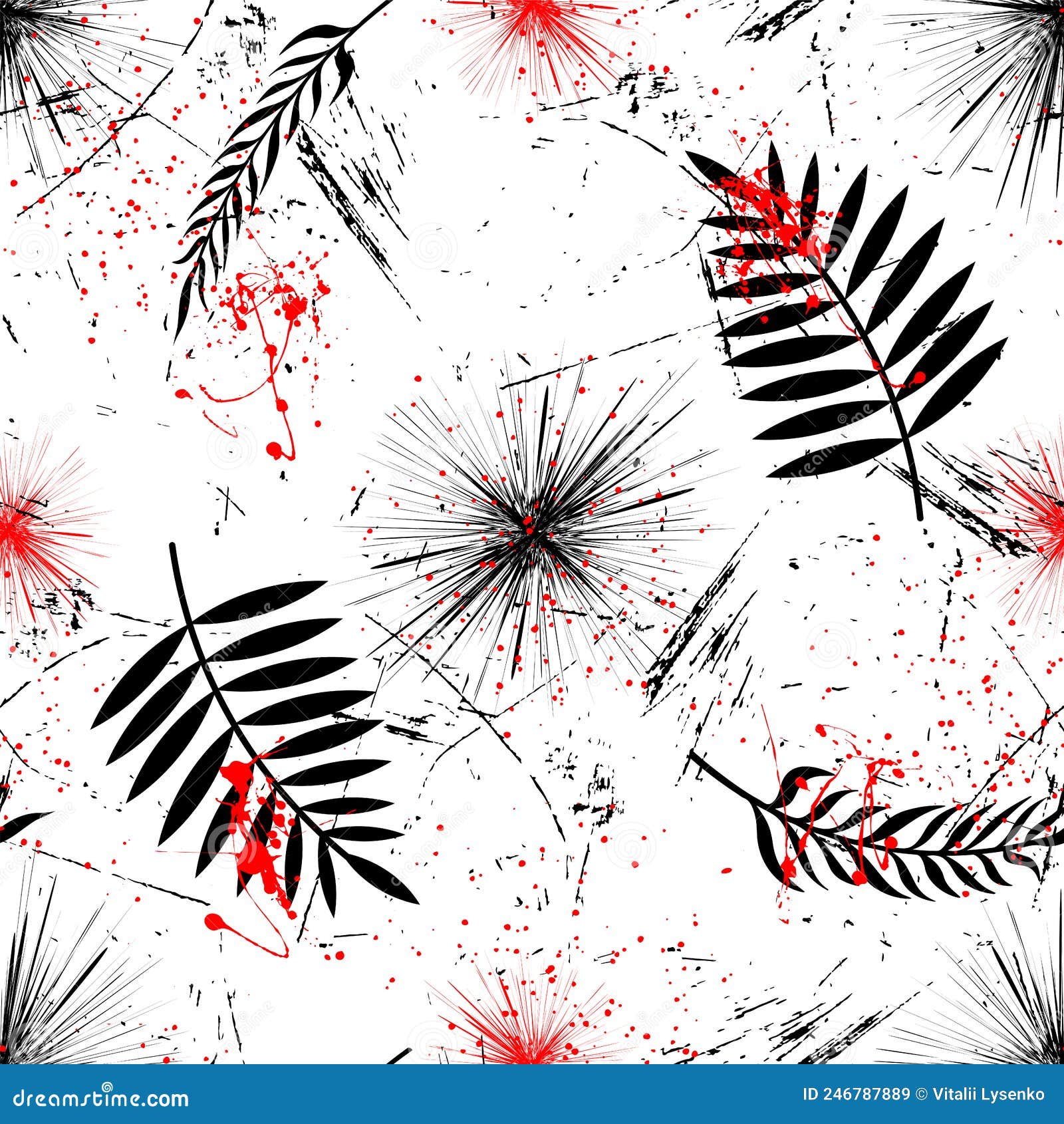 Seamless Pattern for Textiles with Leaves, Scuffs and Geometric ...