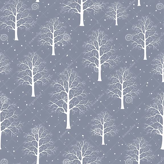 Seamless Pattern Texture Background with Winter Trees Branches and Snow ...
