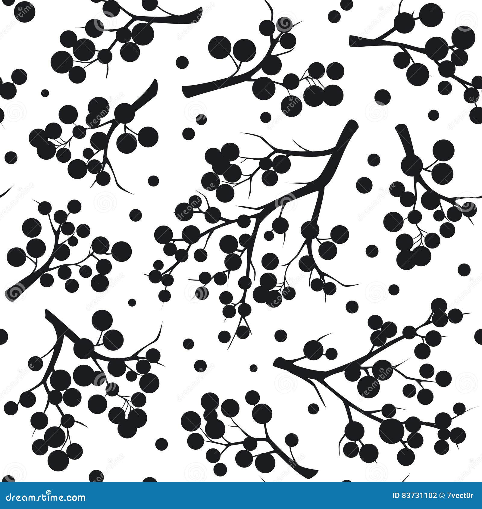Seamless Pattern Texture with Berries Branches in Black and White Stock ...