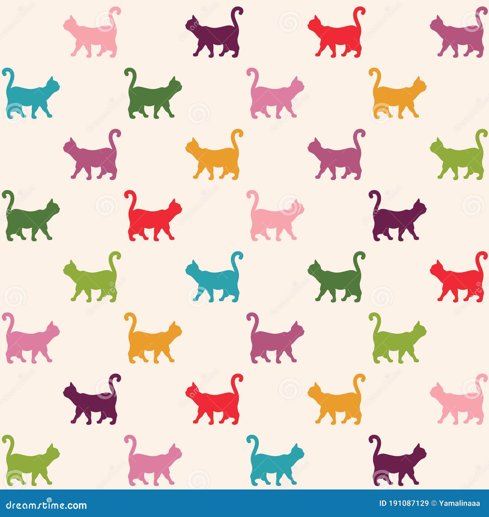 Seamless Pattern. Texture with Colorful Cats Curved Tails Stock Vector ...