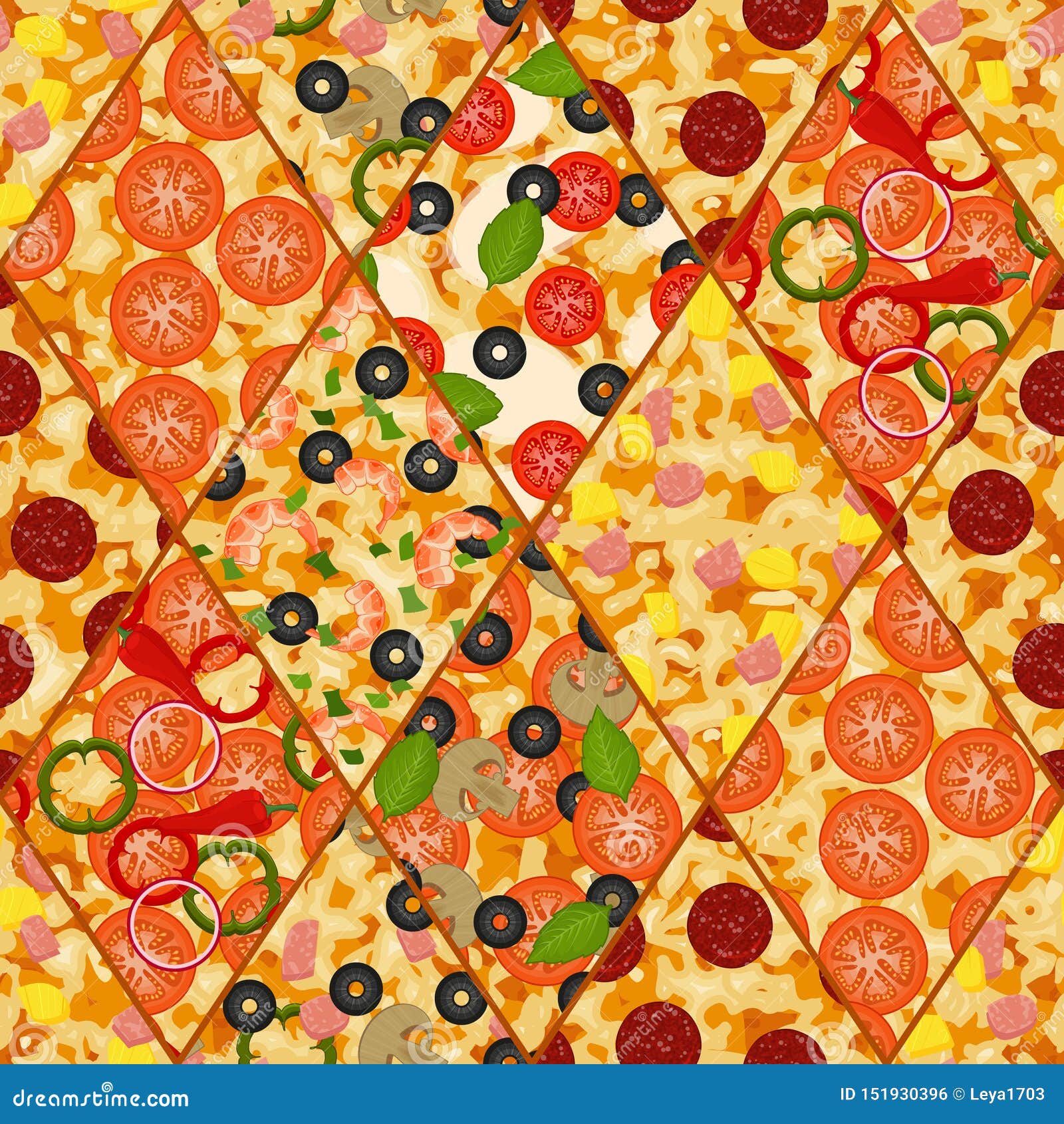 Seamless Pattern with Texture of Different Pizza. Stock Vector ...