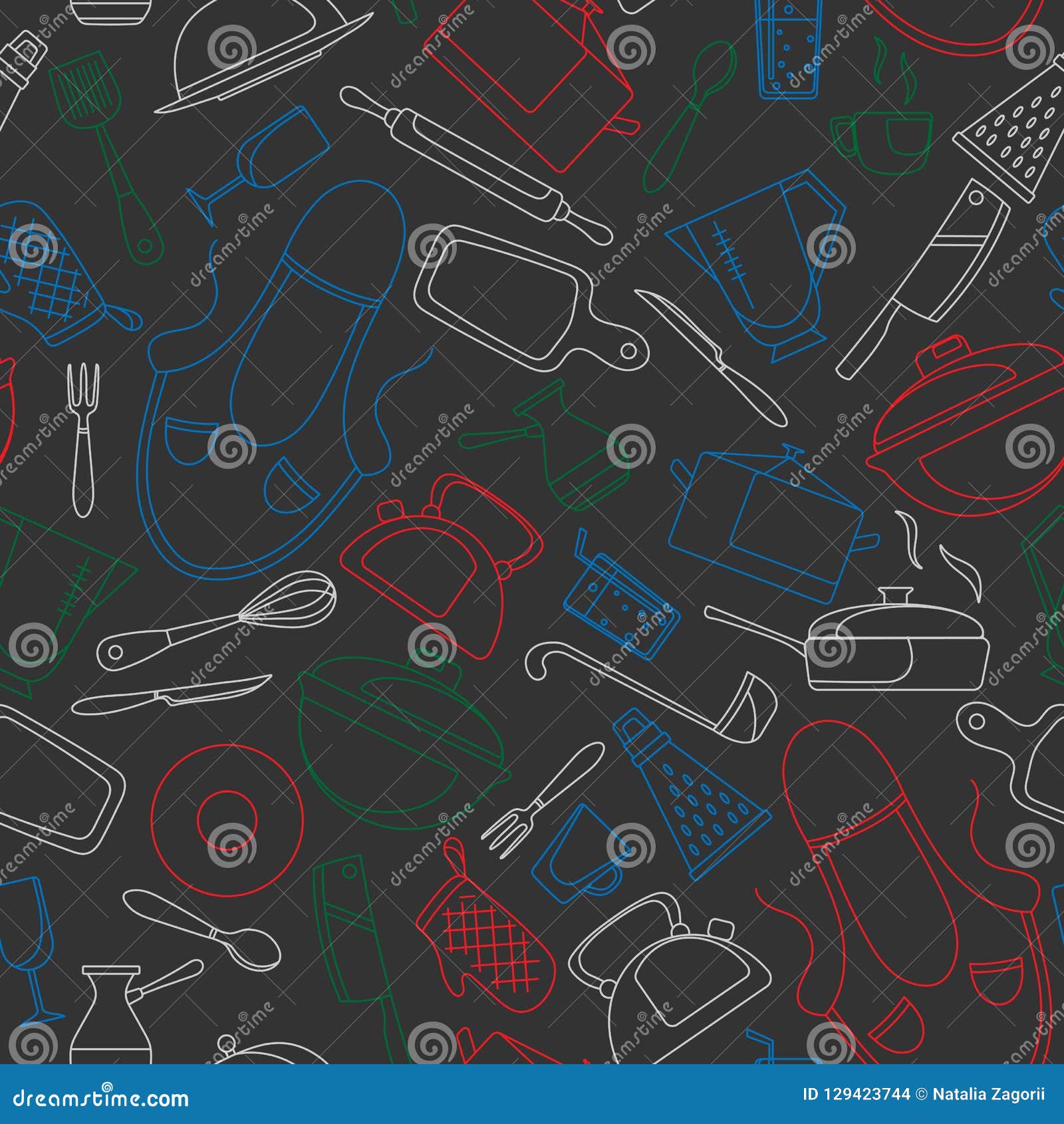 Seamless Illustration on the Theme of Cooking and Kitchen Utensils ...