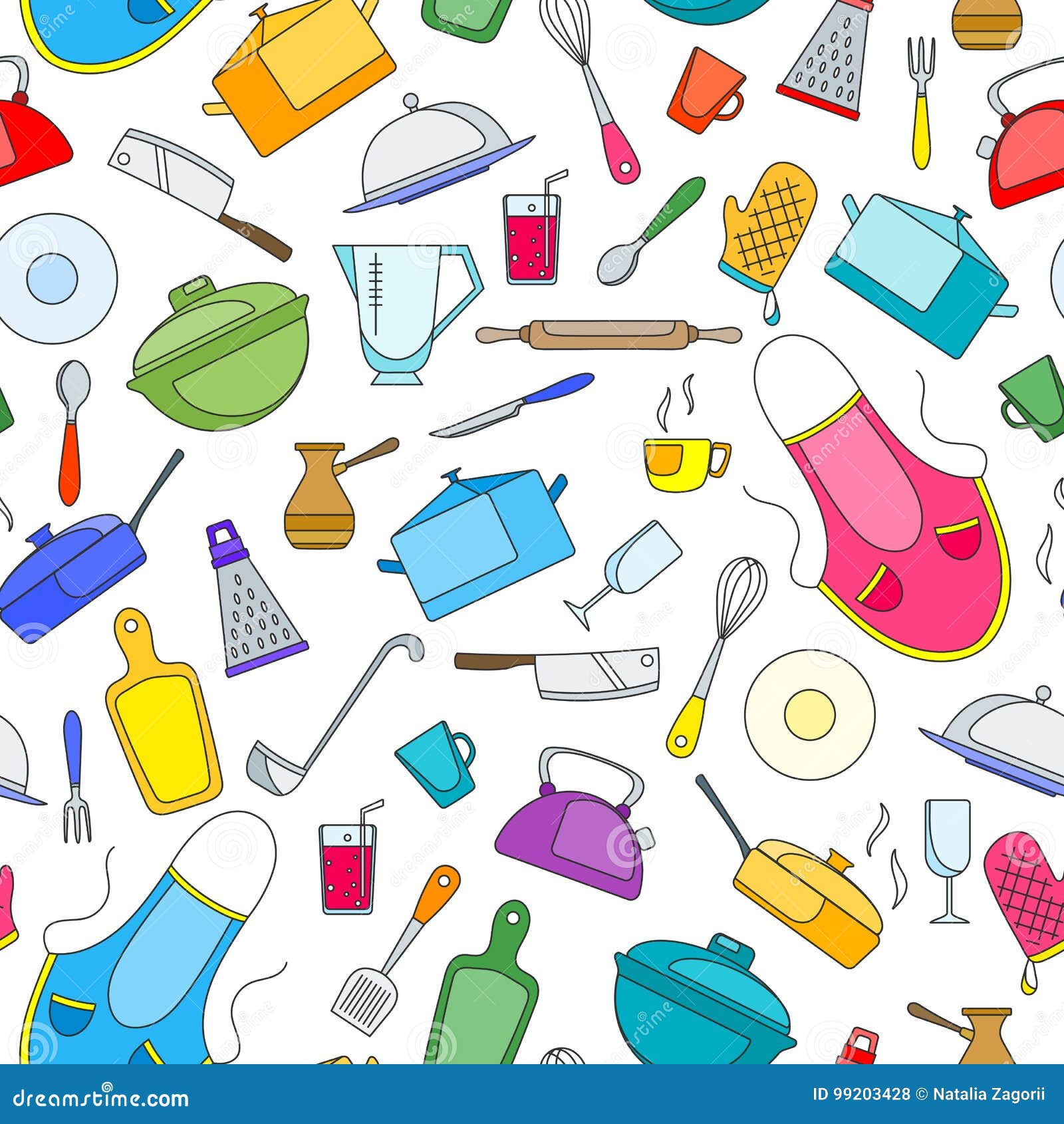 Seamless Illustration on the Theme of Cooking and Kitchen Utensils ...
