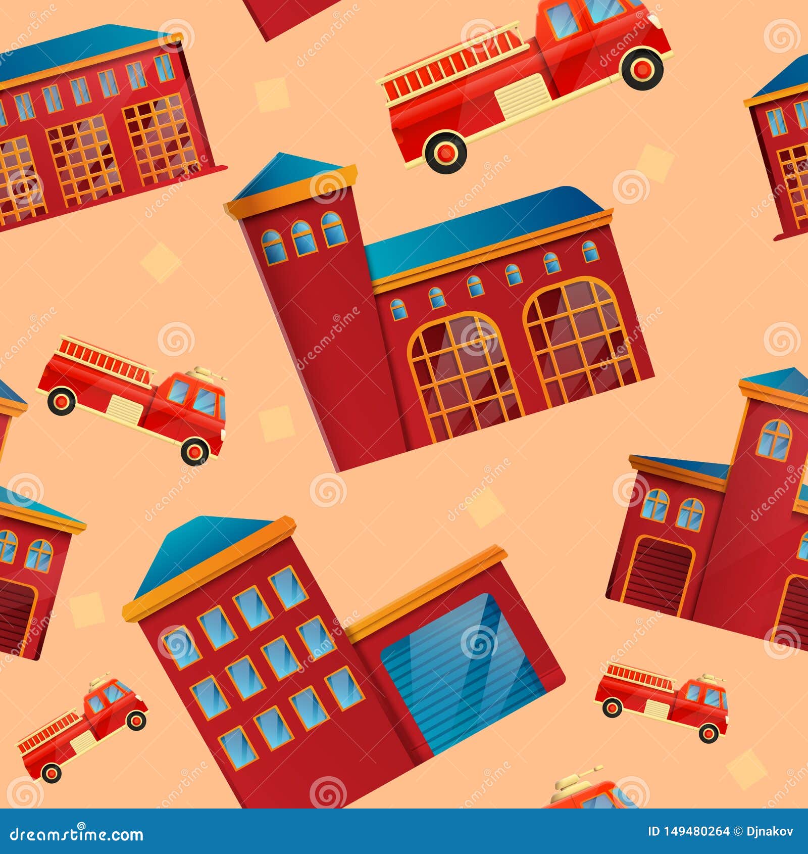 Seamless Pattern on the Theme of the Fire Station Stock Illustration ...