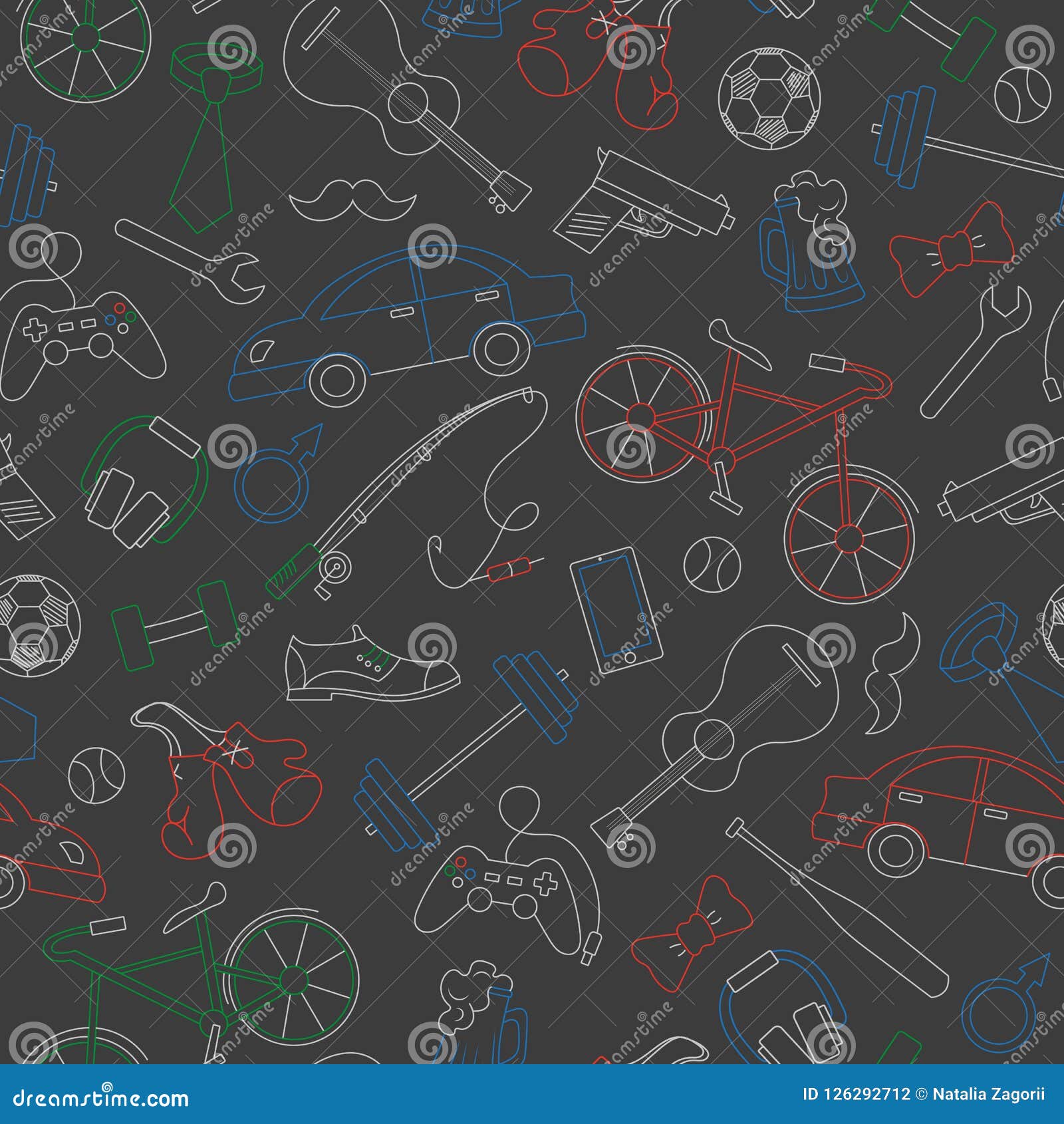 Seamless Illustration on the Theme of Male Hobbies and Habits, Simple ...