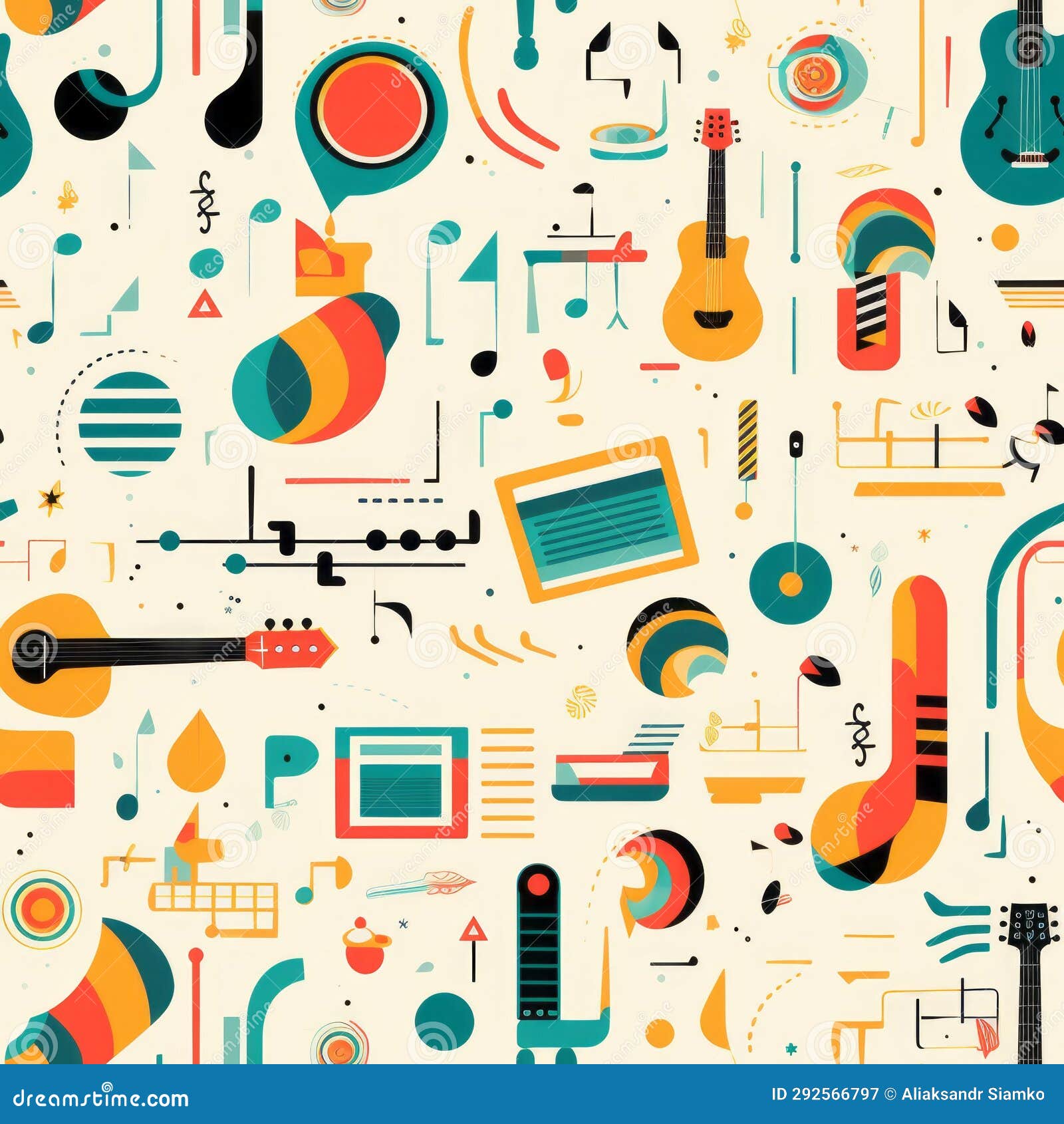 Seamless Pattern on the Theme of Musical Instruments Stock Image ...