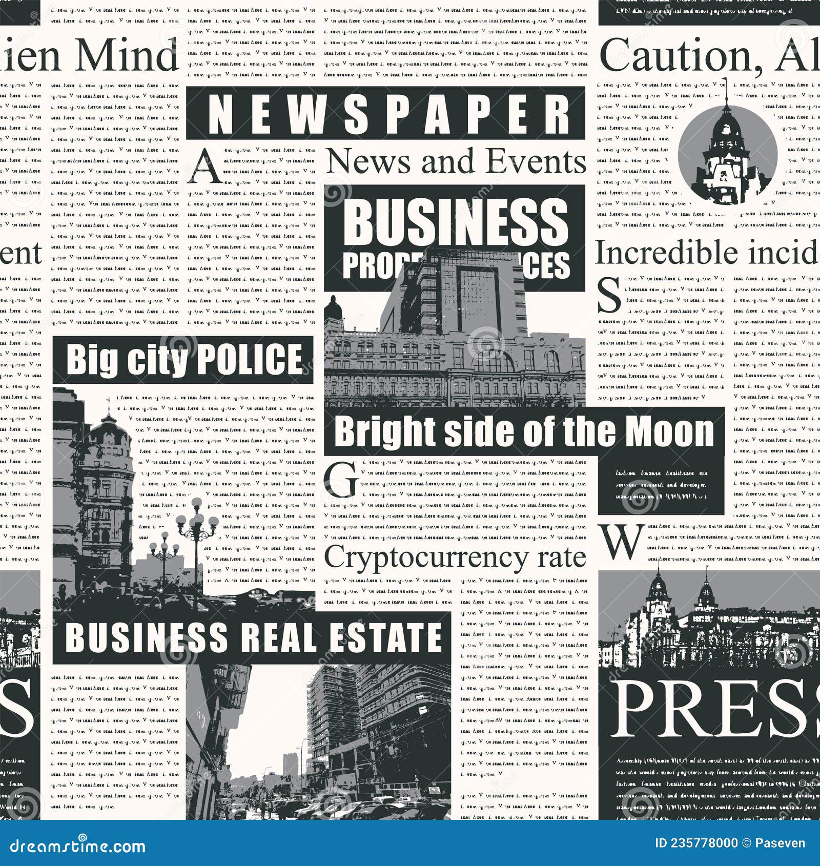 Seamless Pattern on the Theme of Newspapers Stock Vector - Illustration ...