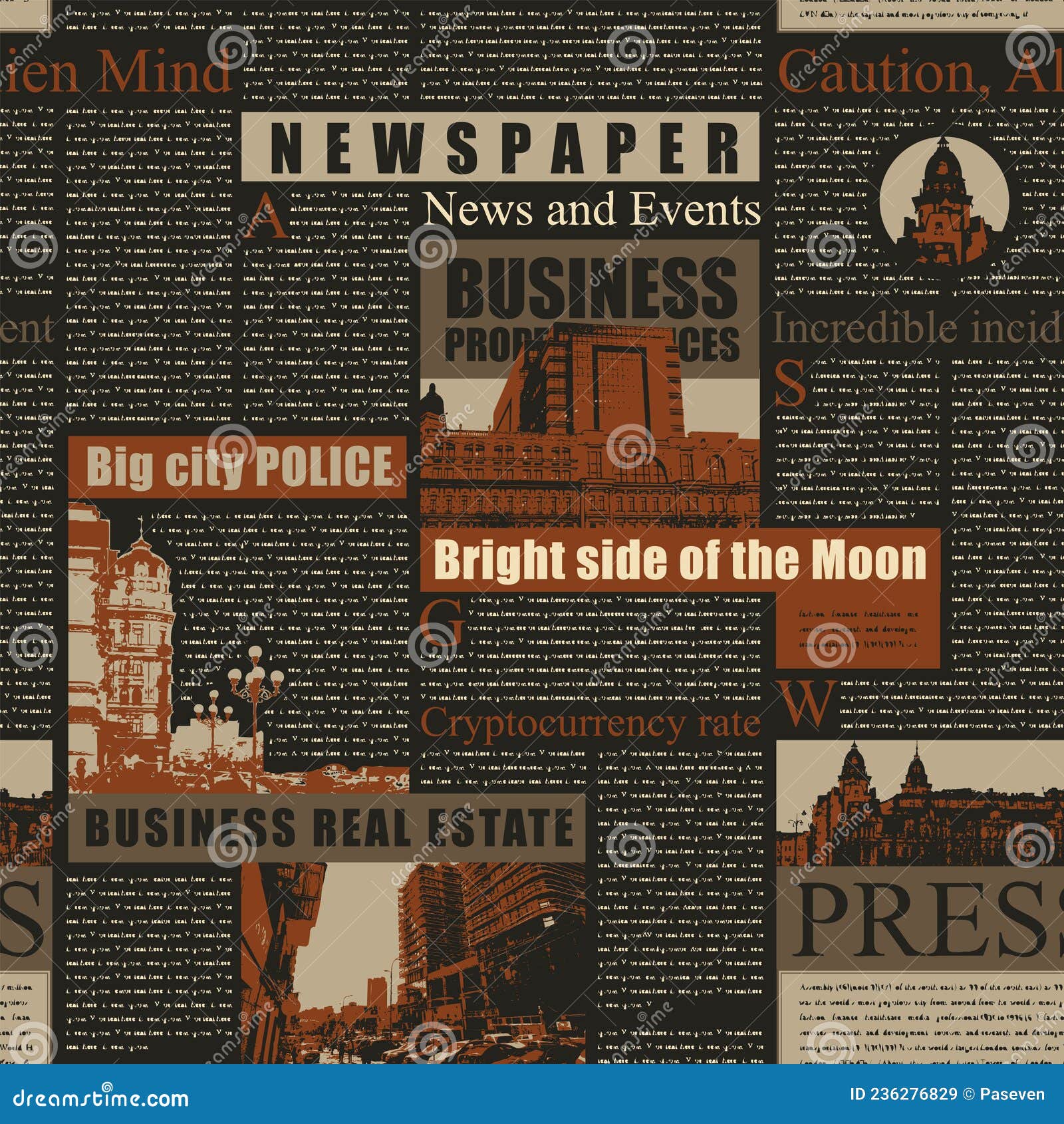 Seamless Pattern on the Theme of Newspapers Stock Vector - Illustration ...