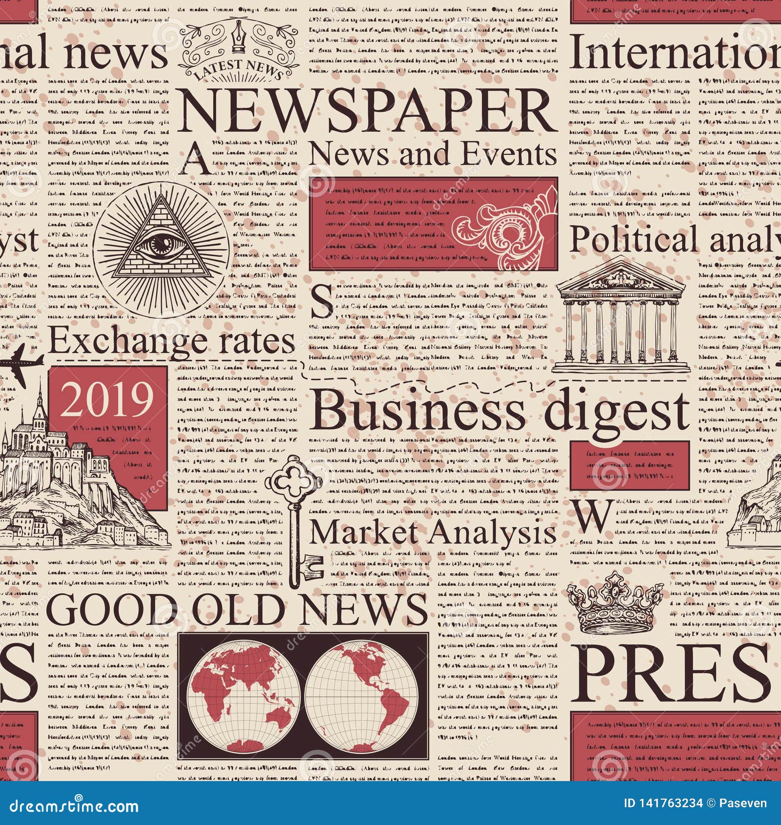 Seamless Pattern on the Theme of Newspapers Stock Vector - Illustration ...