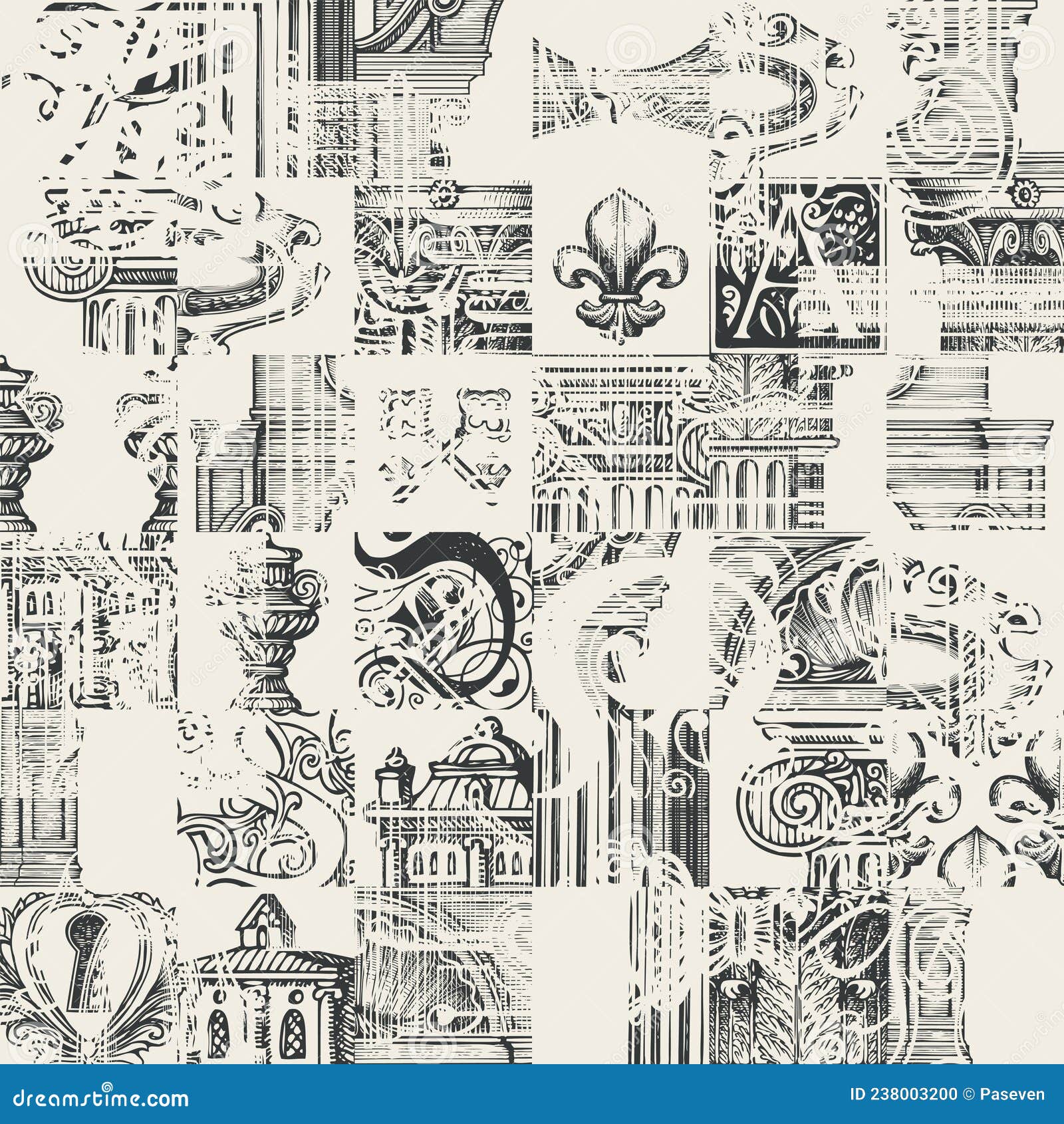 Seamless Pattern on the Theme of Old Architecture Stock Vector ...