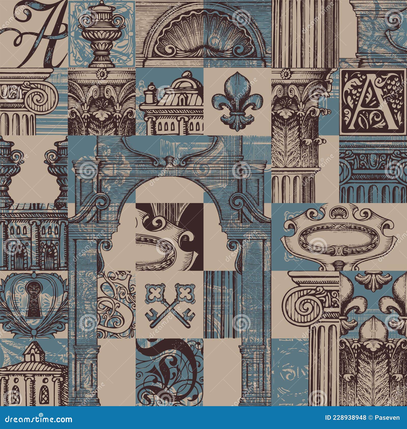 Seamless Pattern on the Theme of Old Architecture Stock Vector ...