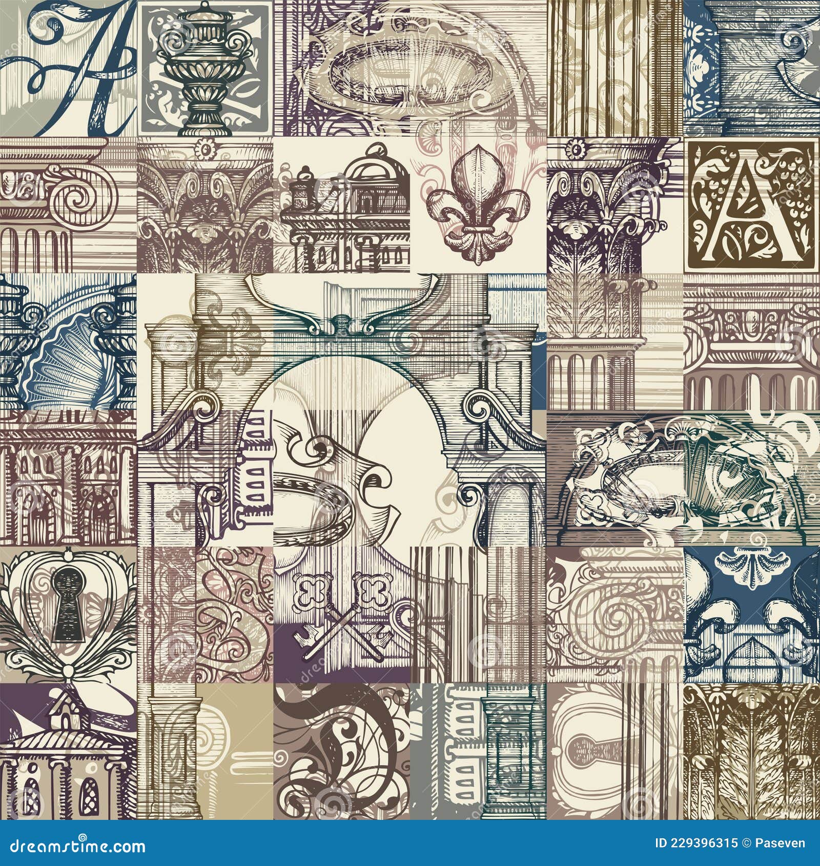 Seamless Pattern on the Theme of Old Architecture Stock Vector ...