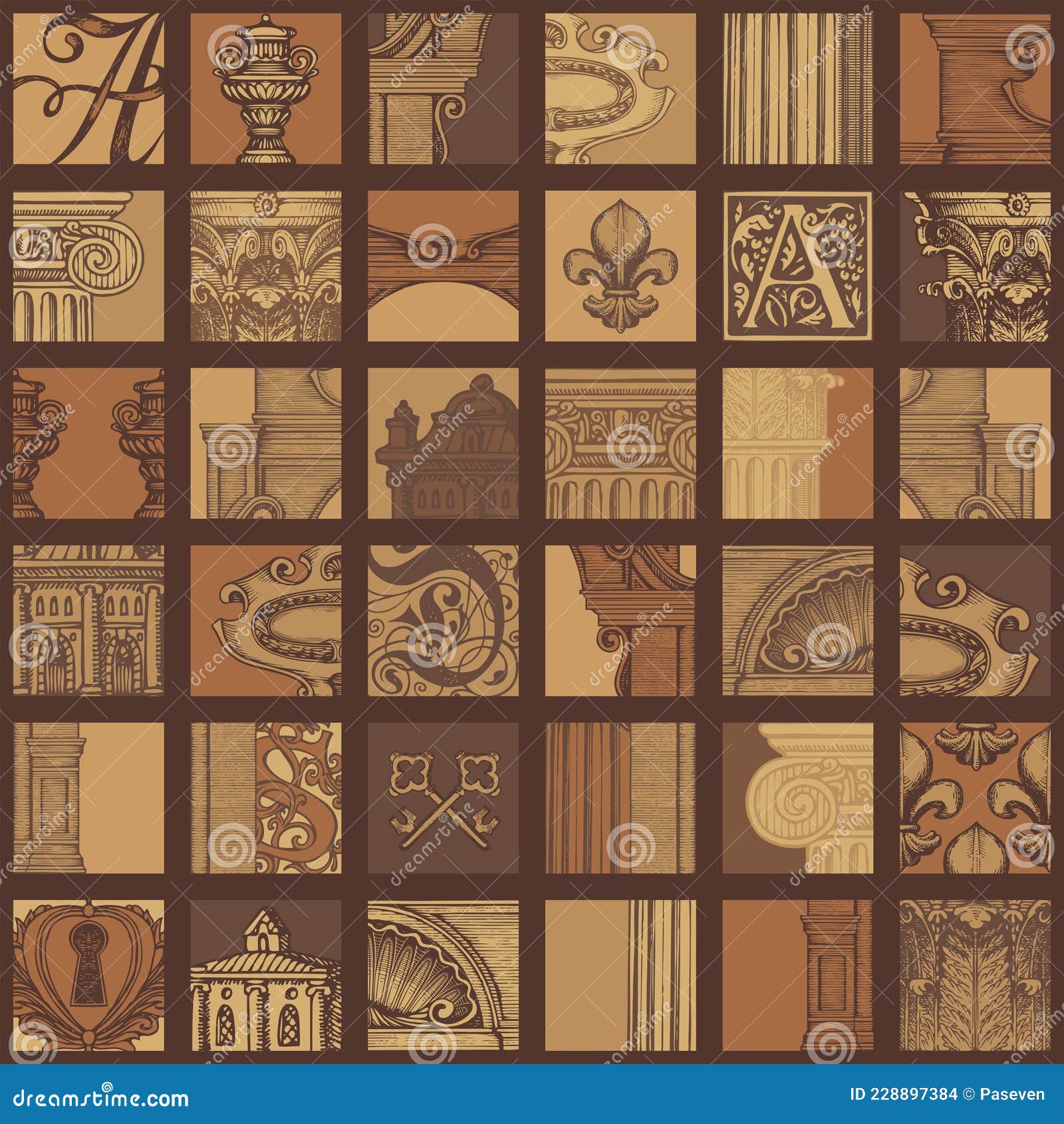 Seamless Pattern on the Theme of Old Architecture Stock Vector ...