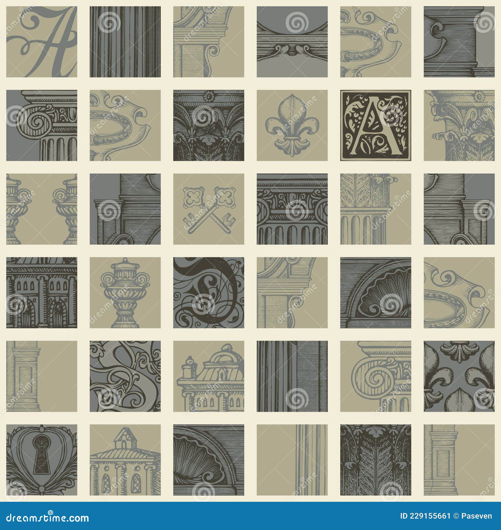 Seamless Pattern on the Theme of Old Architecture Stock Vector ...