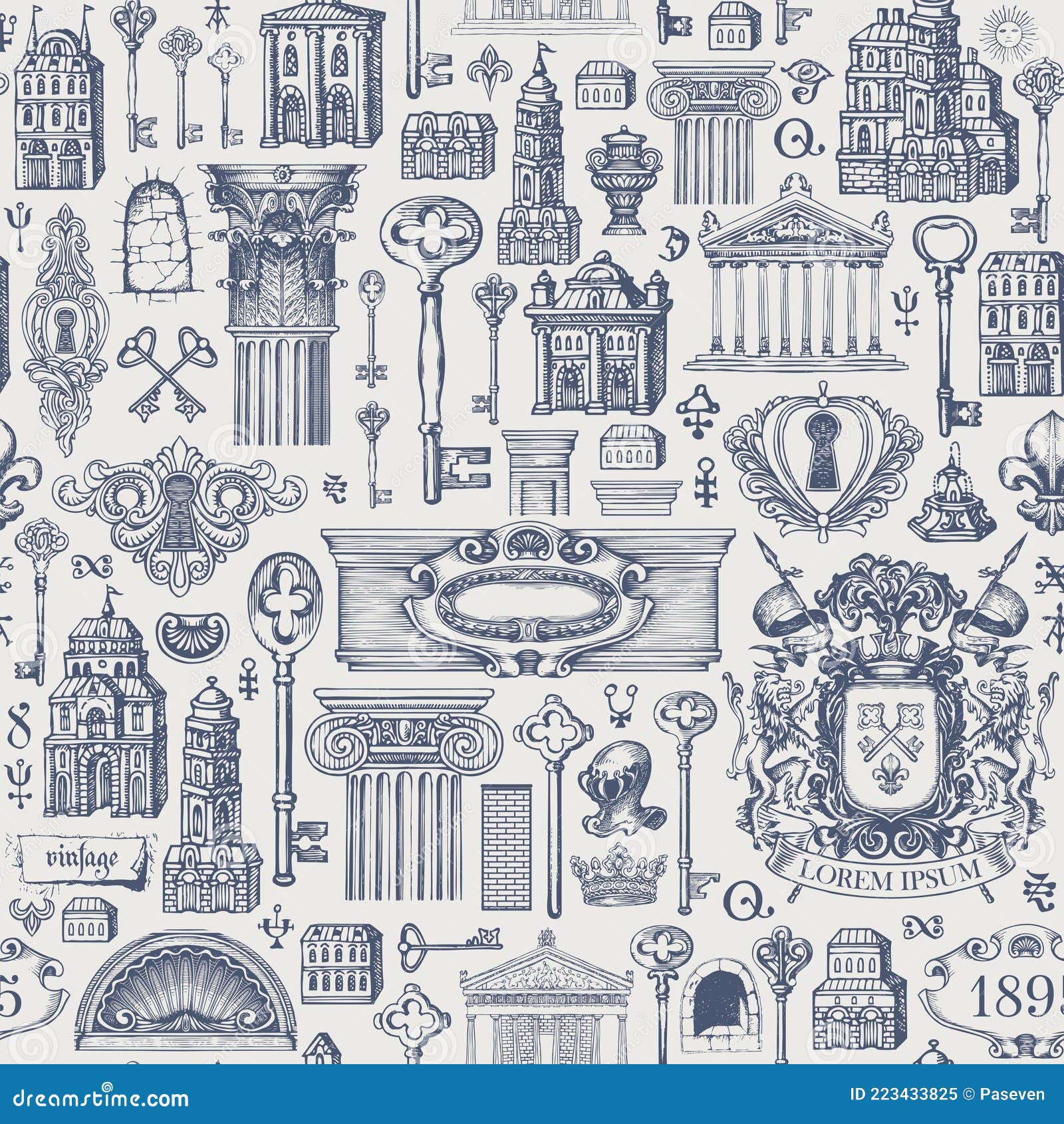Seamless Pattern on the Theme of Old Architecture Stock Vector ...