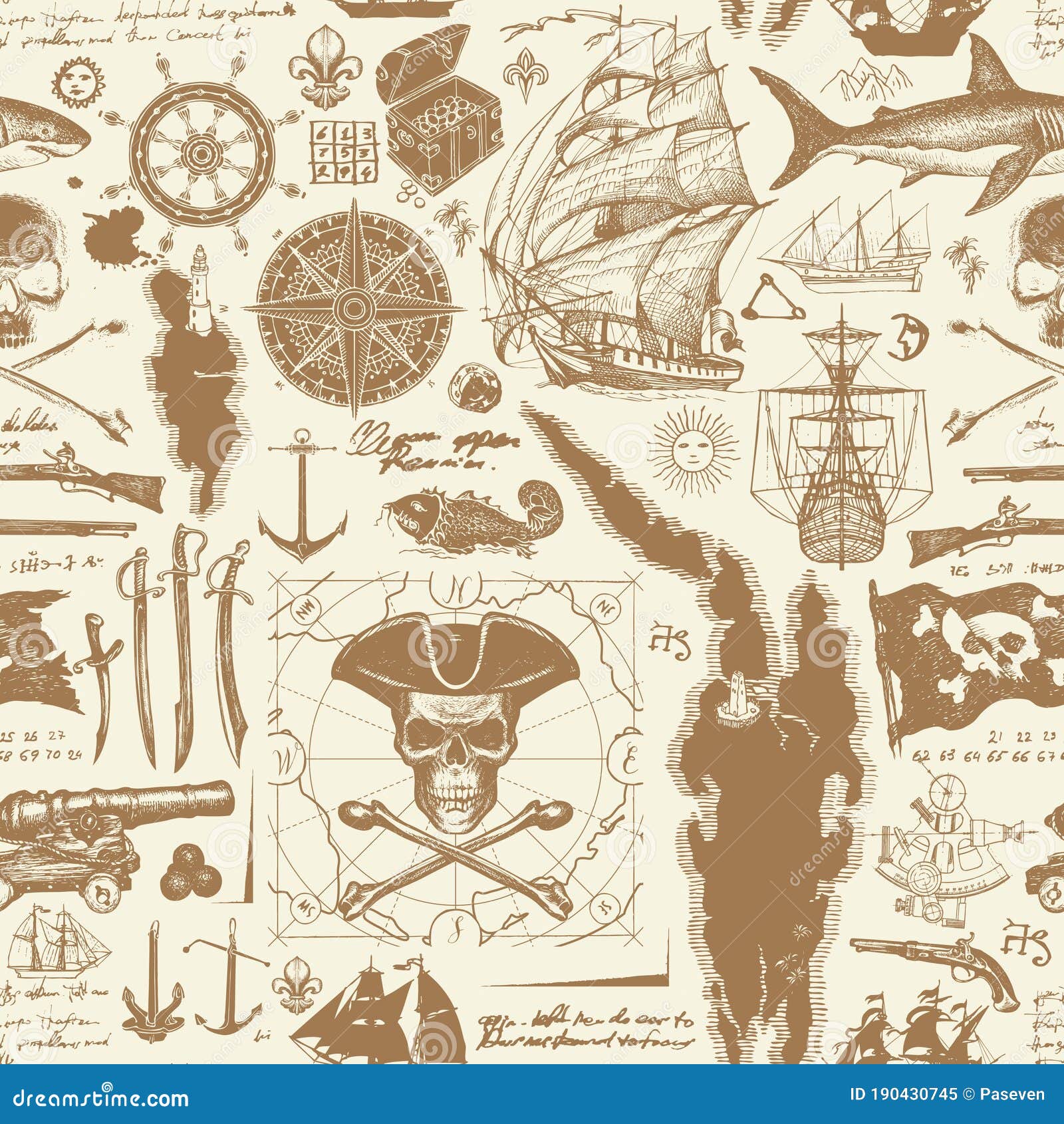 Seamless Pattern on the Theme of Pirate Adventures Stock Vector ...