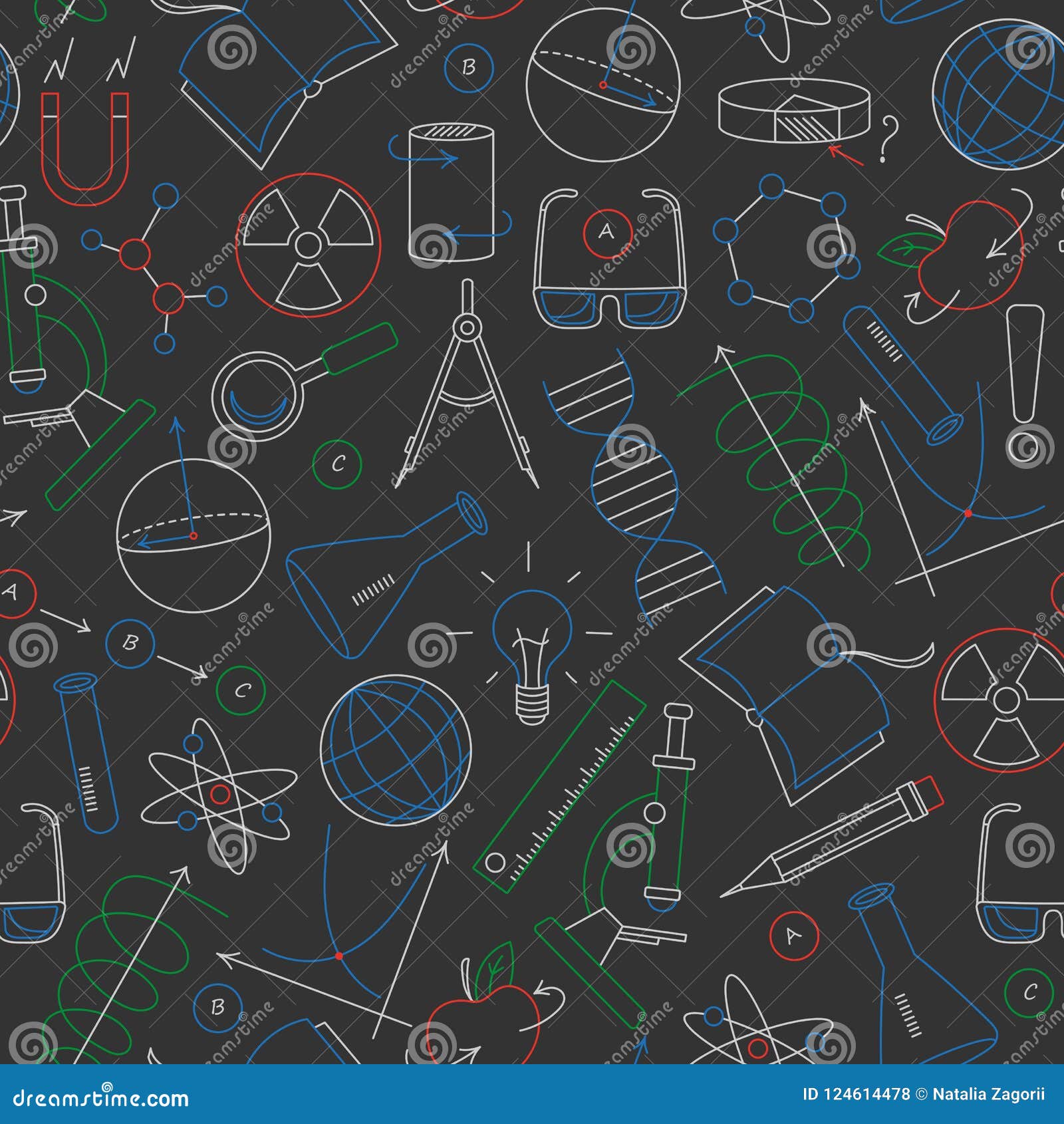 Seamless Illustration on the Theme of Science and Inventions, Diagrams ...