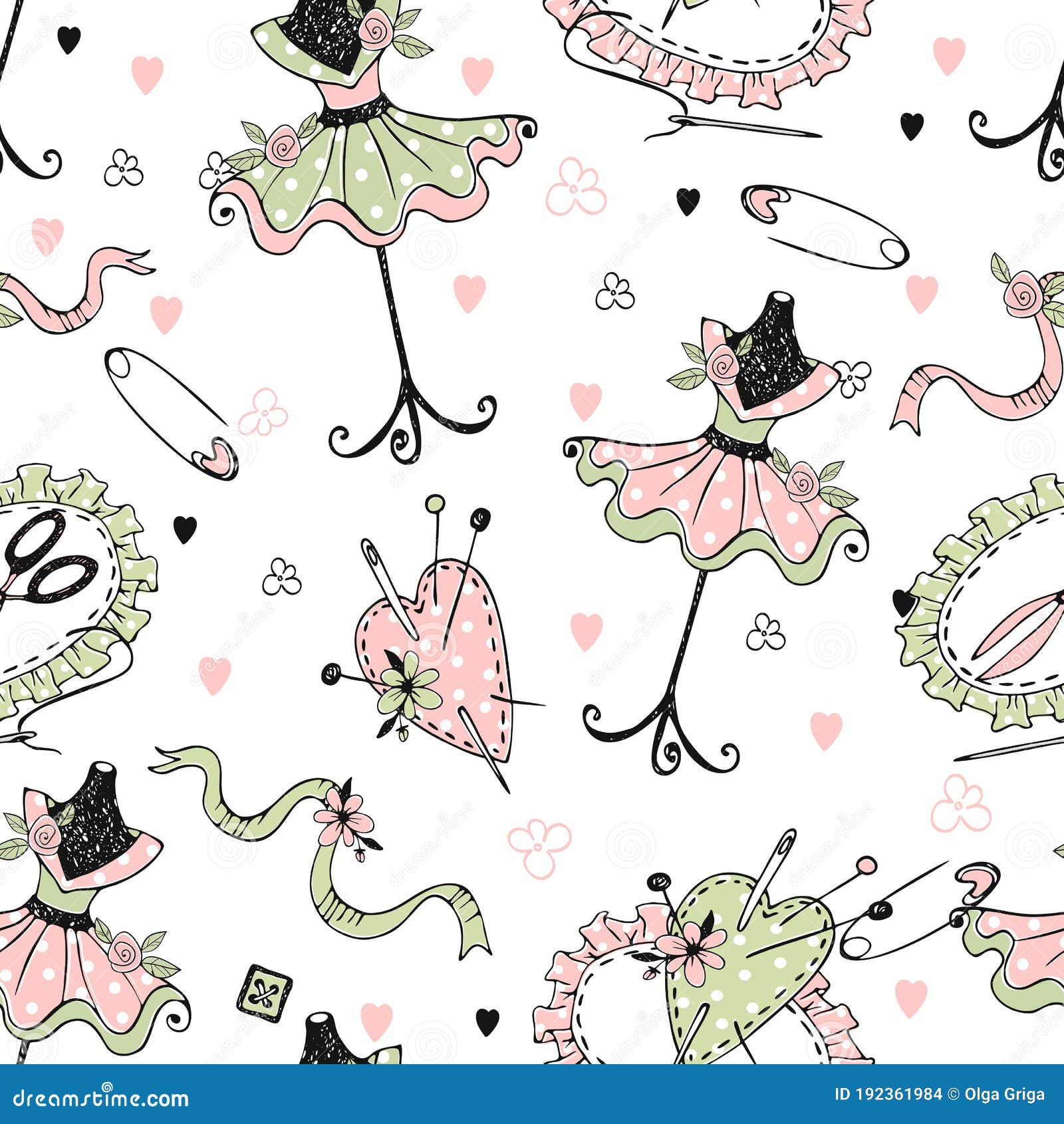 Seamless Pattern on the Theme of Tailoring with Tailor Mannequins and ...