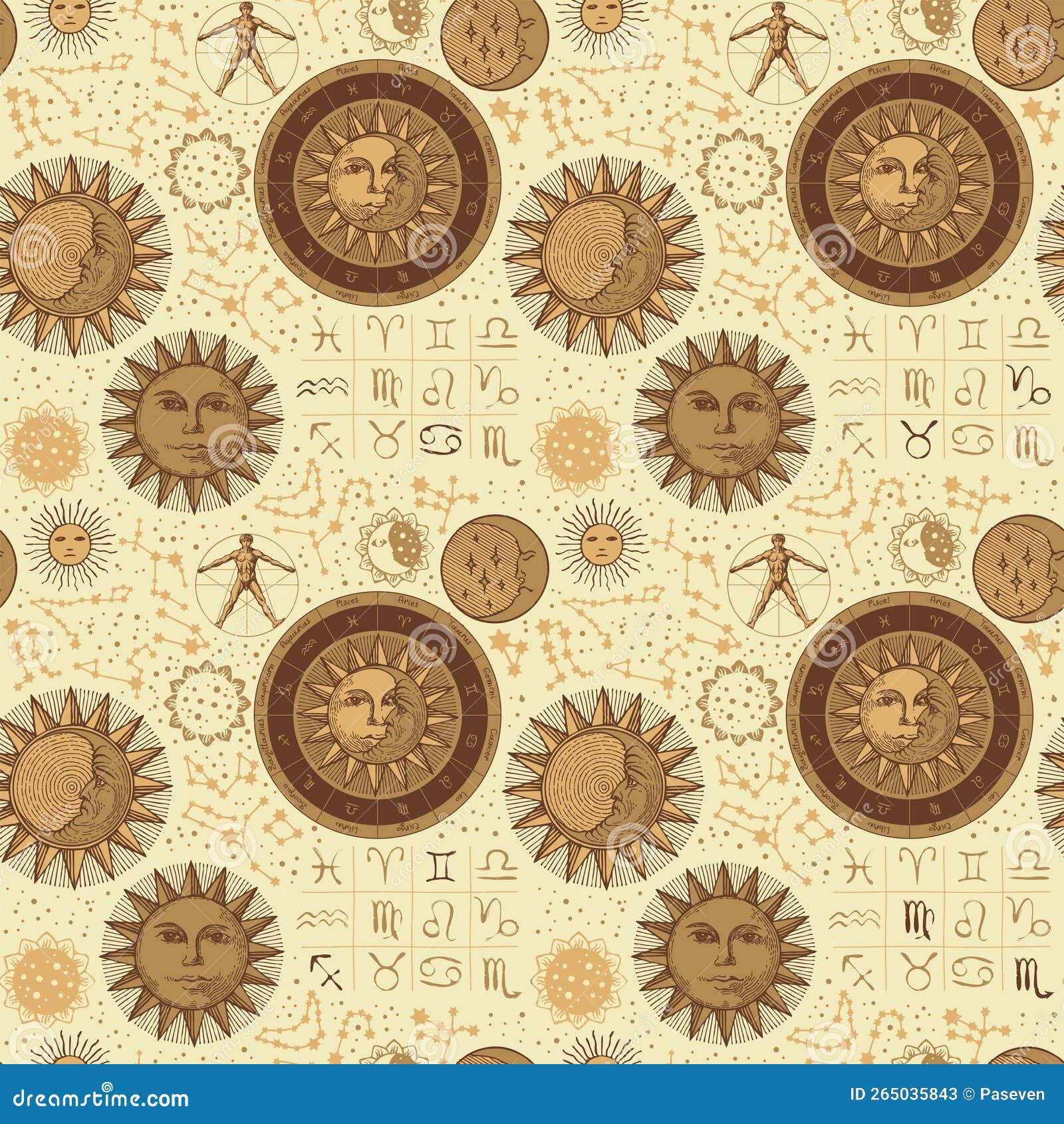 Seamless Pattern on the Theme of Zodiac and Horoscopes Stock Vector ...