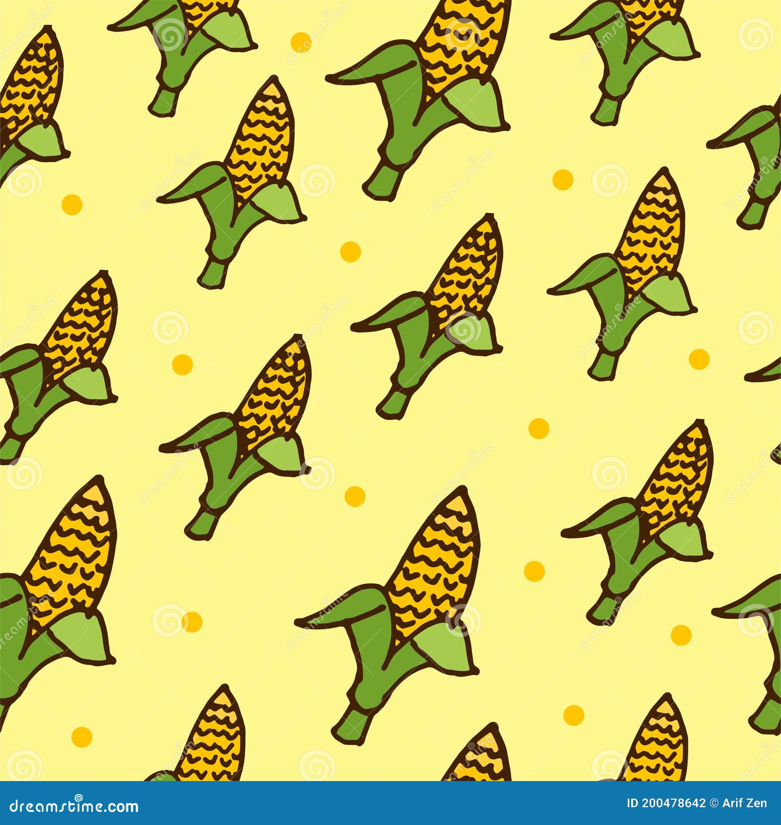Seamless Pattern with Thin Black Outline Sweet Corn on the Cob Isolated ...