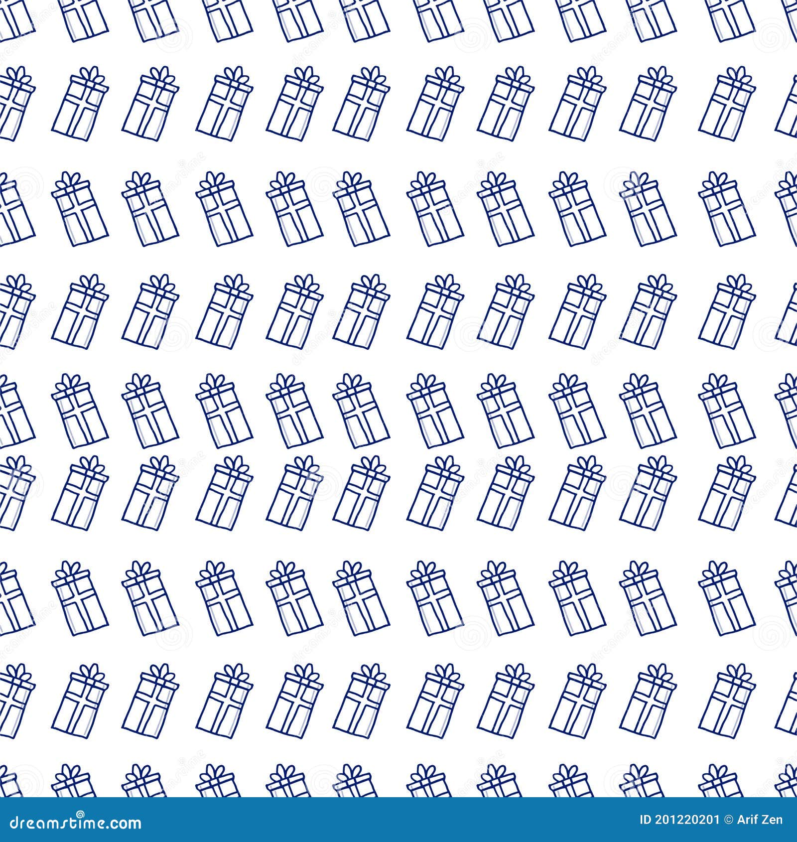 Seamless Pattern with Thin Blue Outline Gift Box with Ribbon Isolated ...