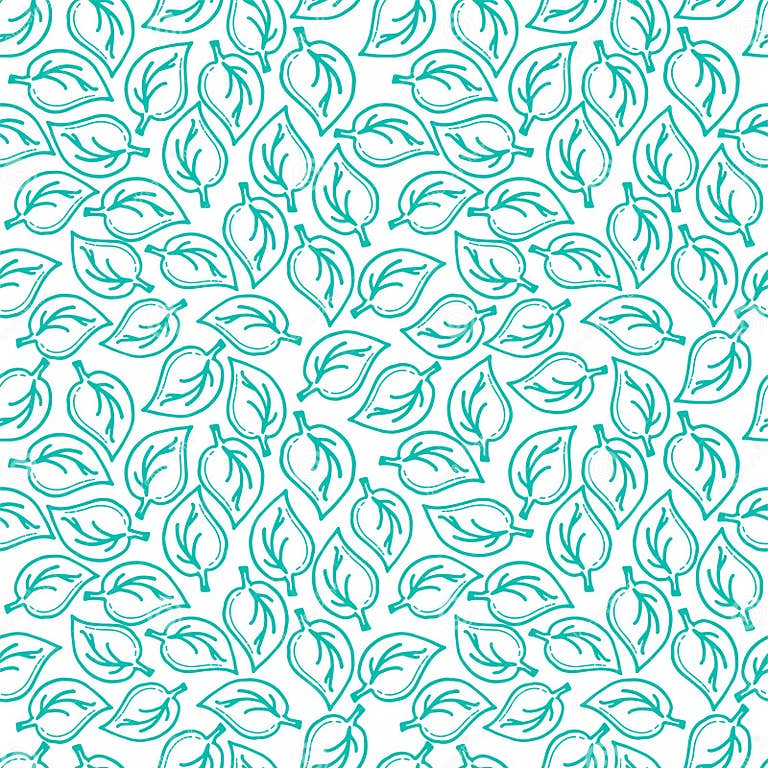 Seamless Pattern with Thin Blue Outline Leaves Isolated on White ...