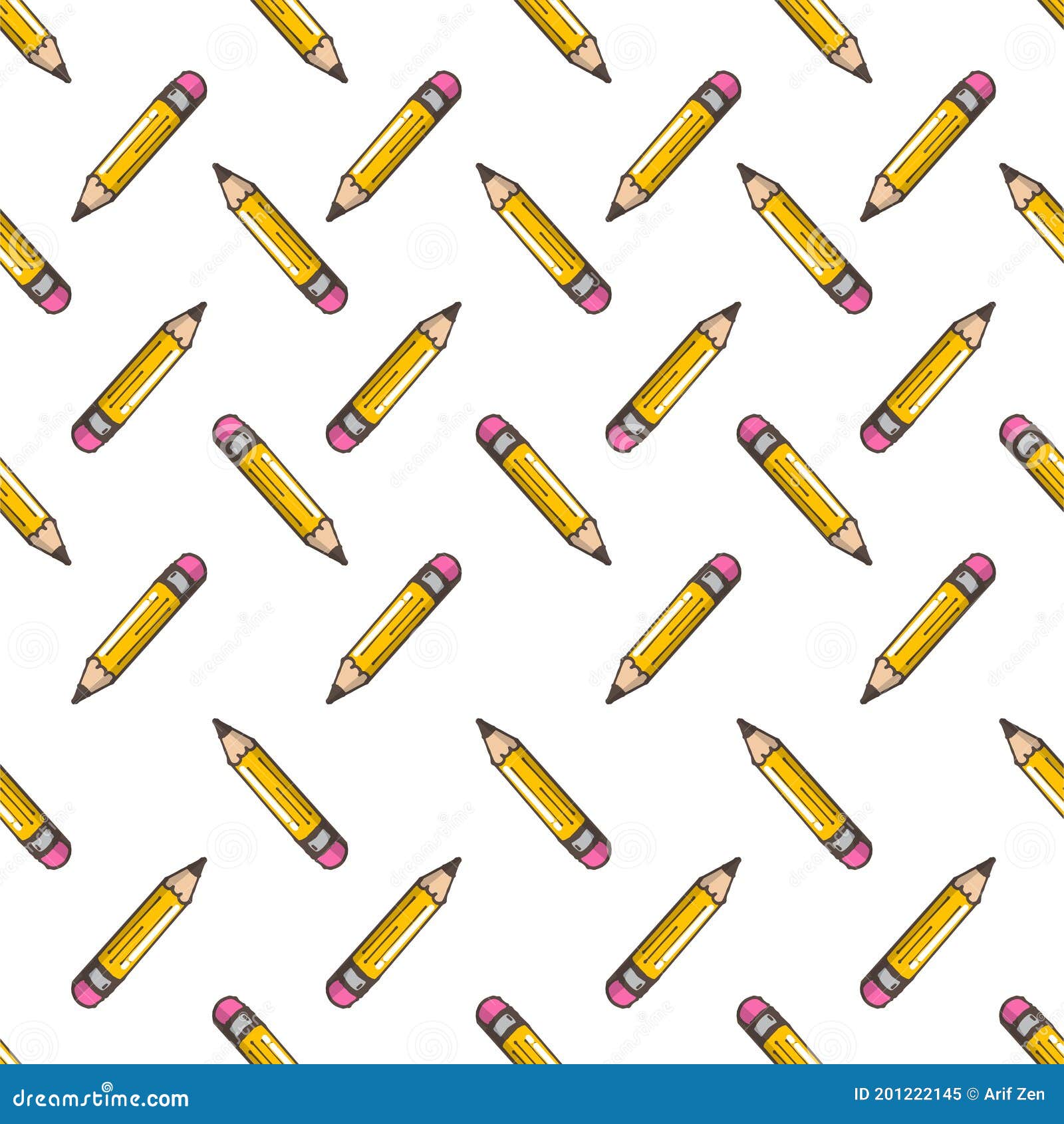 Seamless Pattern with Thin Outline Pencil and Eraser Isolated on White ...