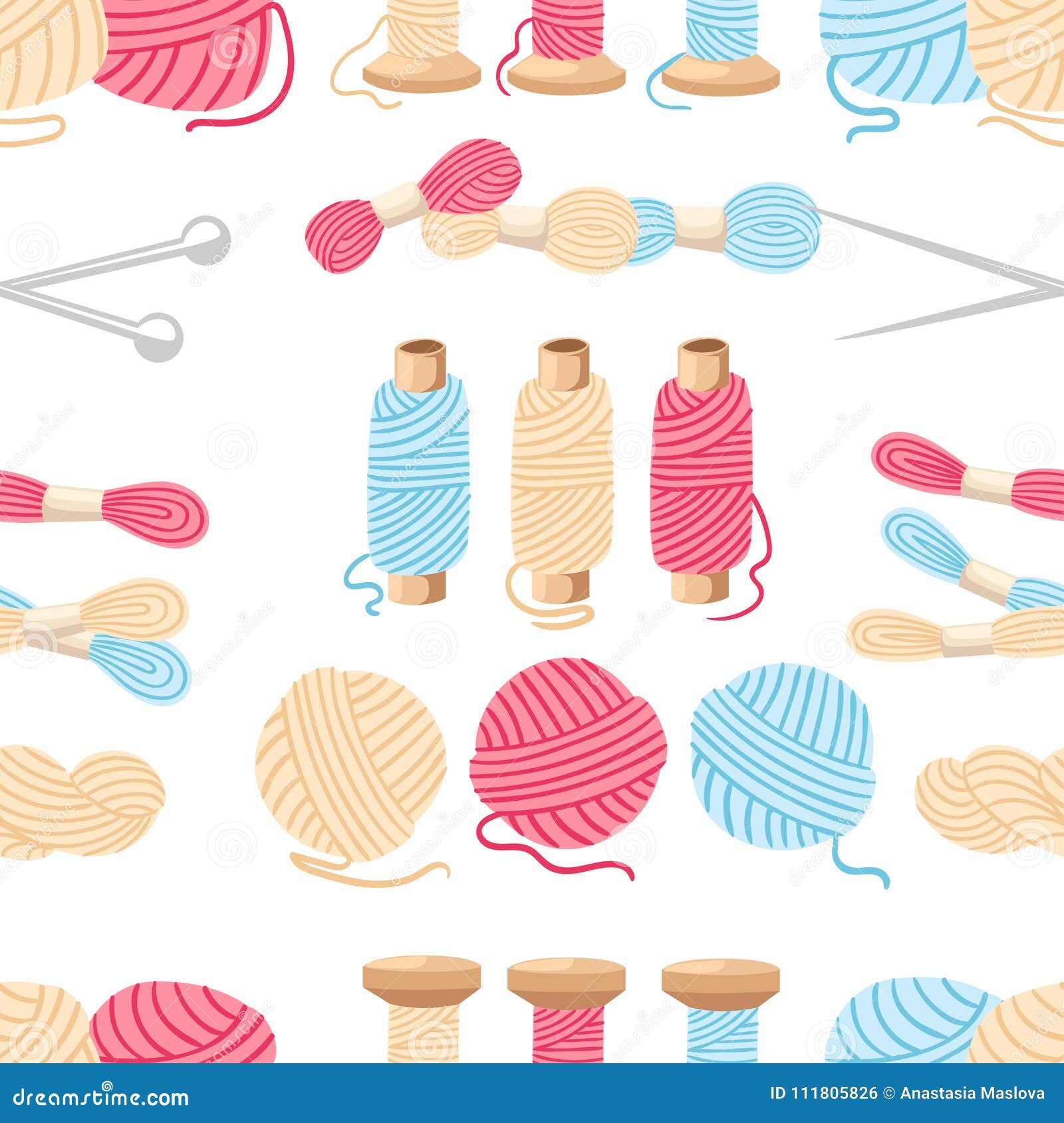 Seamless Pattern. Threads for Sewing for Cross Stitching Set Tools for ...
