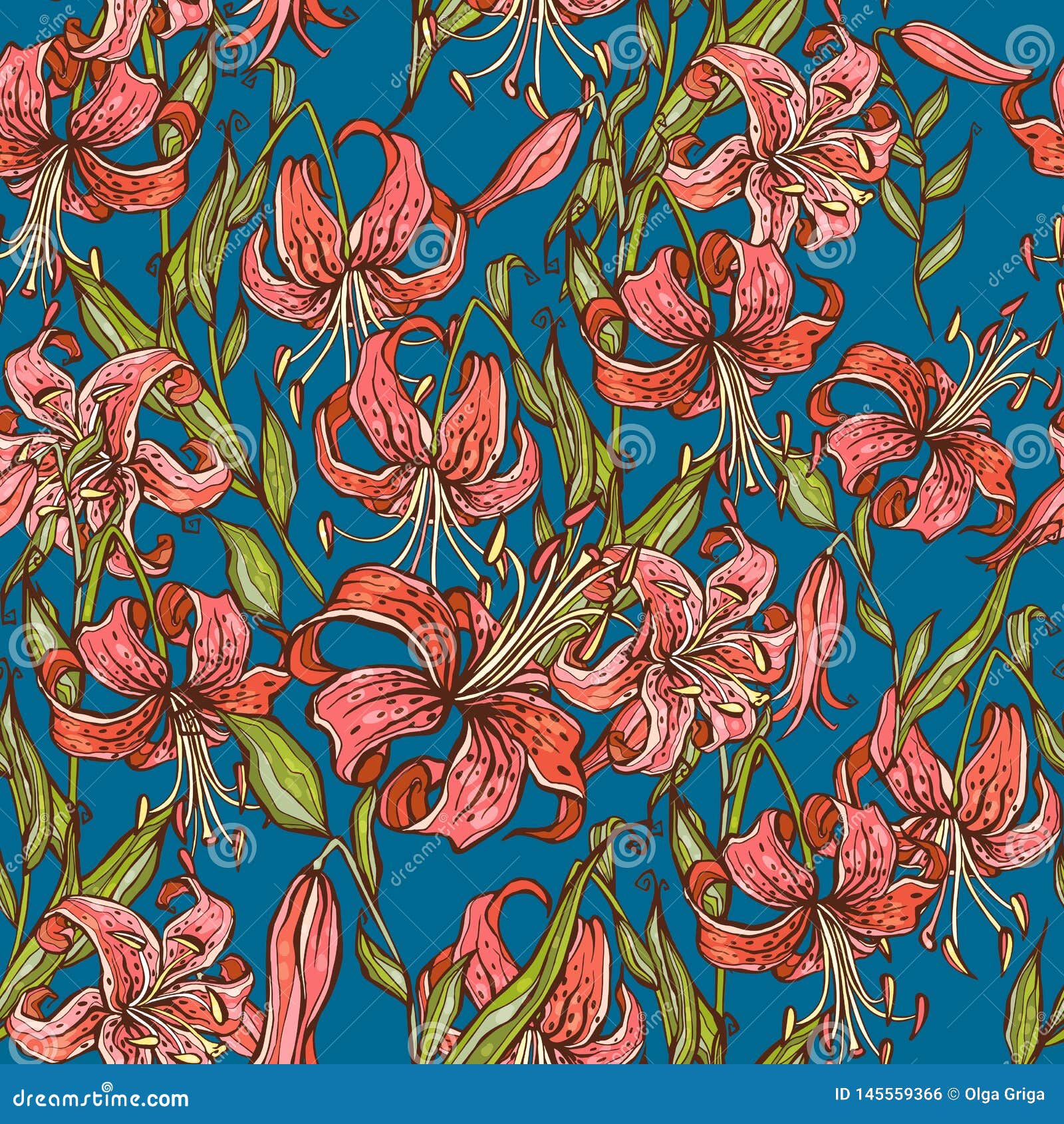 Seamless Pattern with Tiger Lilies. Vector Illustration. Stock Vector ...