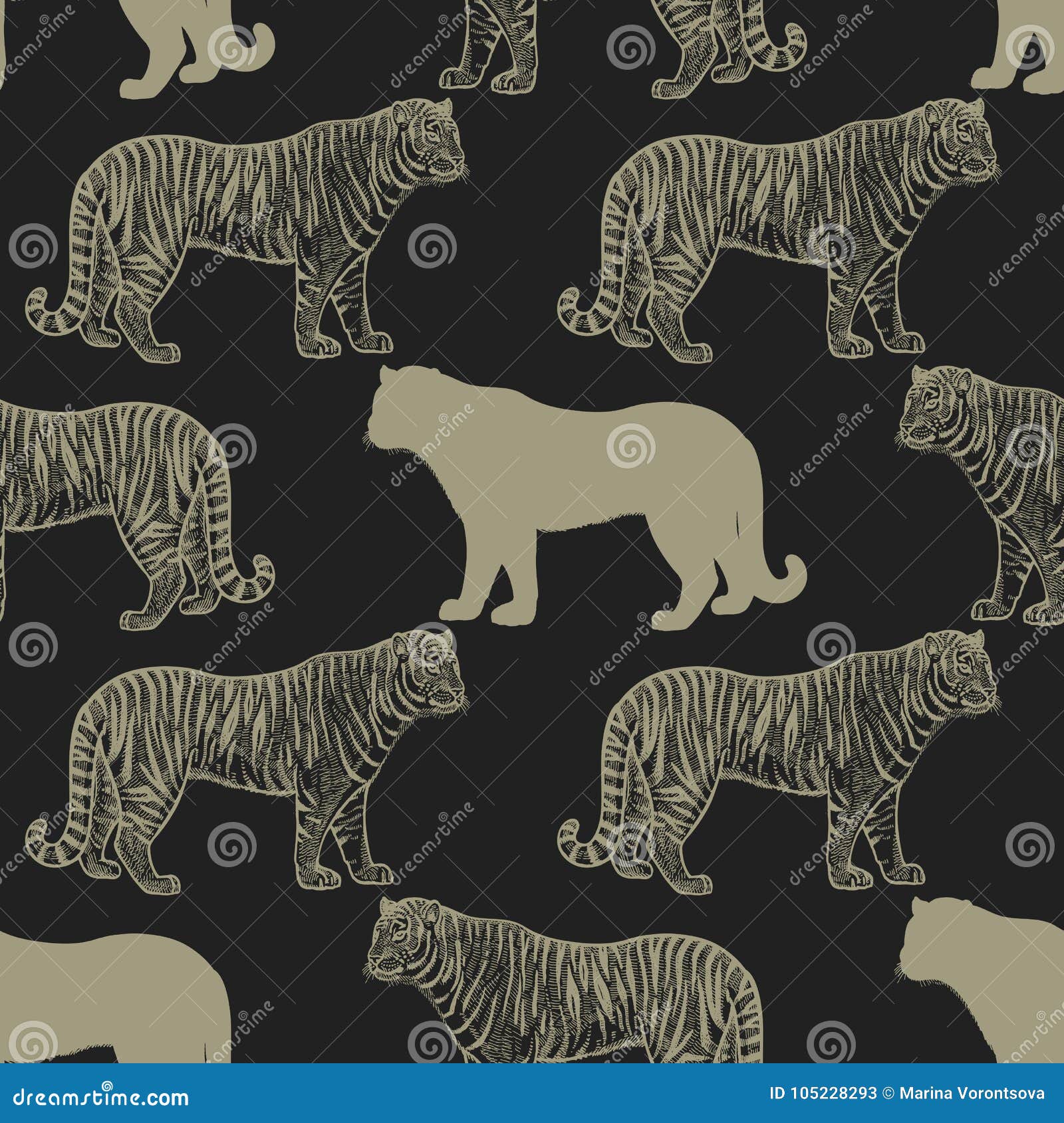 Seamless Pattern with Tiger. Stock Vector - Illustration of abstract ...