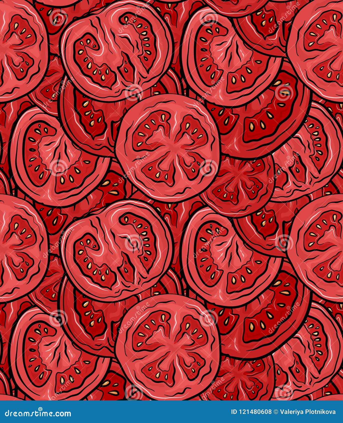 Seamless Pattern with Tomatoes in a Cut. Vector Color Illustration ...