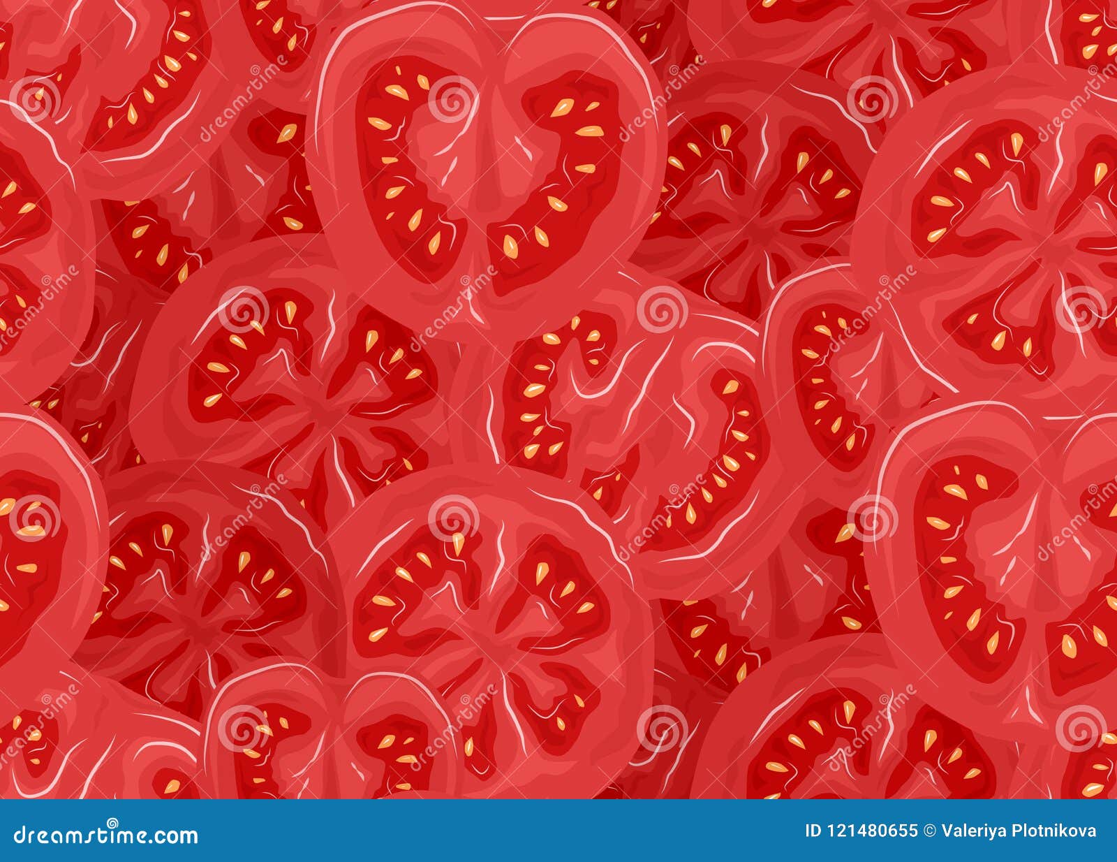 Seamless Pattern with Tomatoes in a Cut. Vector Flat Color Illustration ...