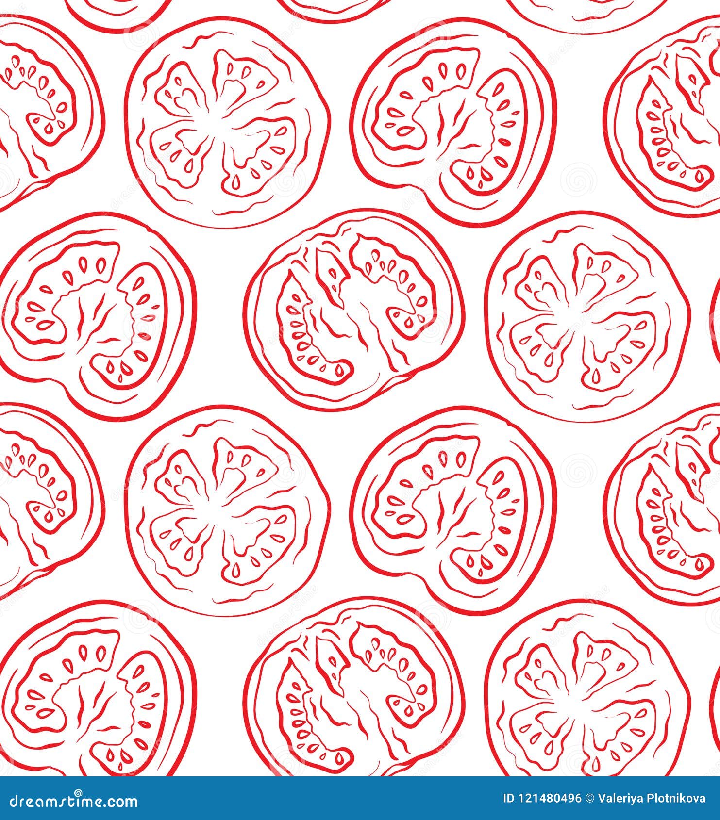 Seamless Pattern with Tomatoes in a Cut. Vector Outline Illustration ...